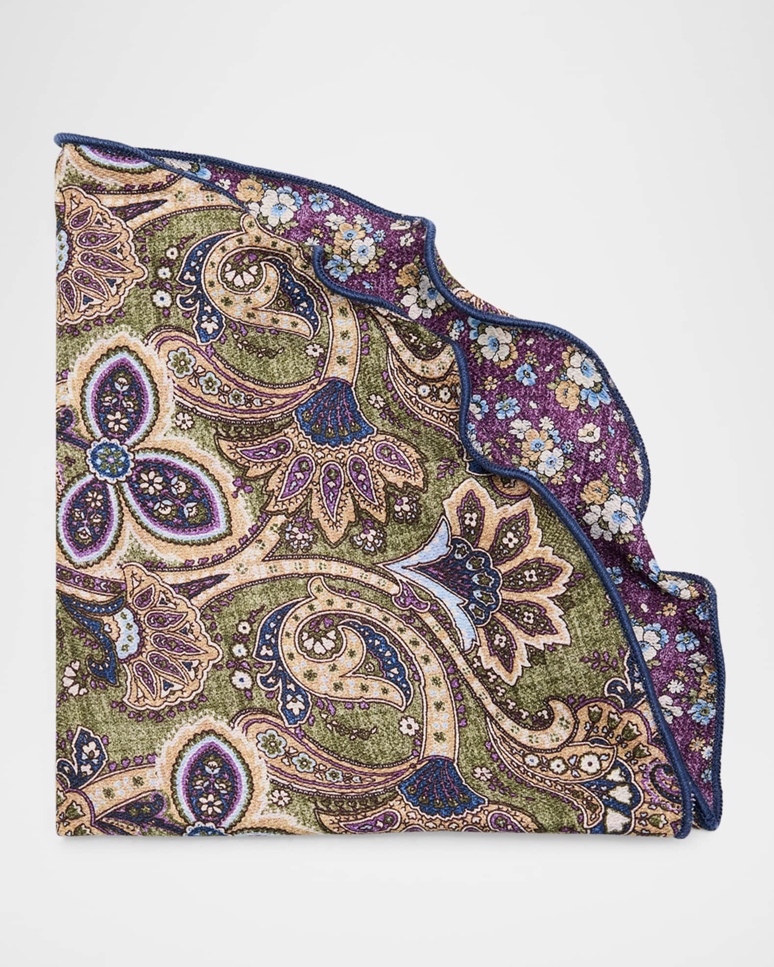Edward Armah Men's Reversible Floral to Paisley Silk Pocket Circle ...