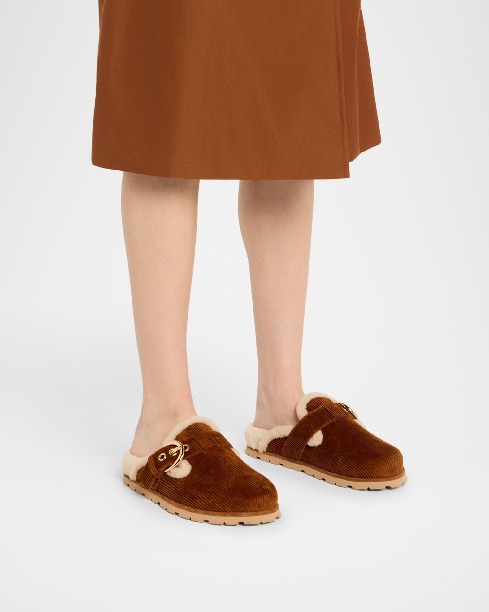 Stuart Weitzman Chrystie Shearling-Lined Corduroy Mules | Neiman Marcus
