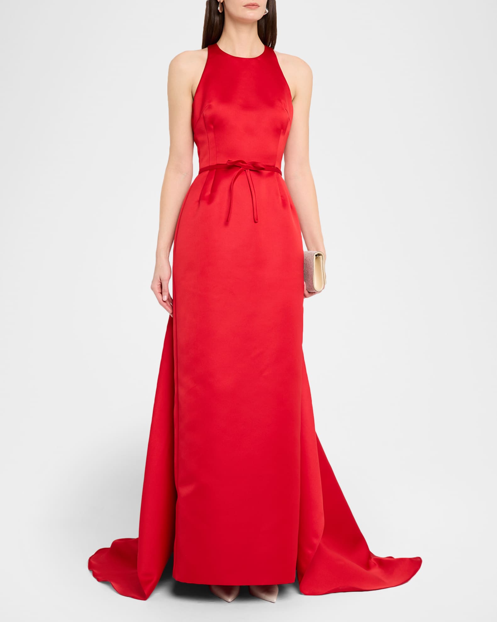 Atelier Prabal Gurung Caroline Satin Halter Column Gown With Detachable ...