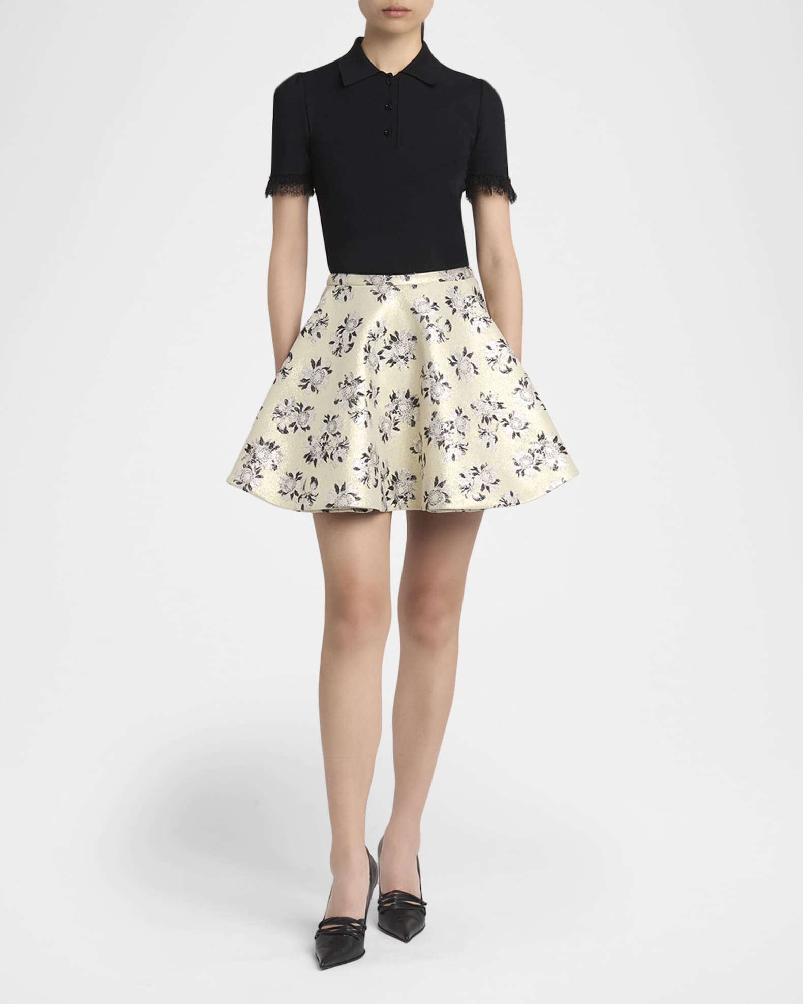 McQueen Lace Ruffle Short-Sleeve Polo Shirt | Neiman Marcus