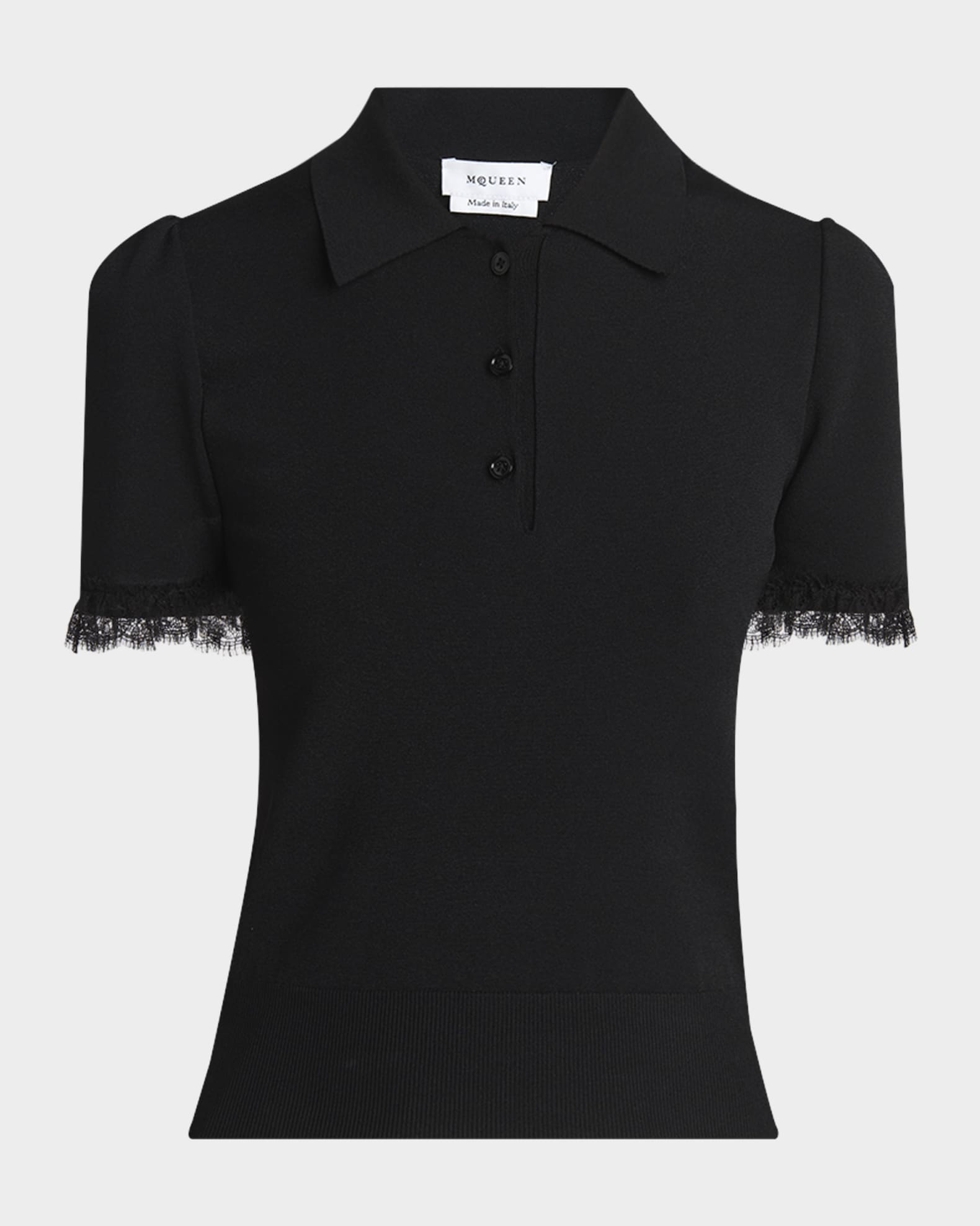 McQueen Lace Ruffle Short-Sleeve Polo Shirt | Neiman Marcus