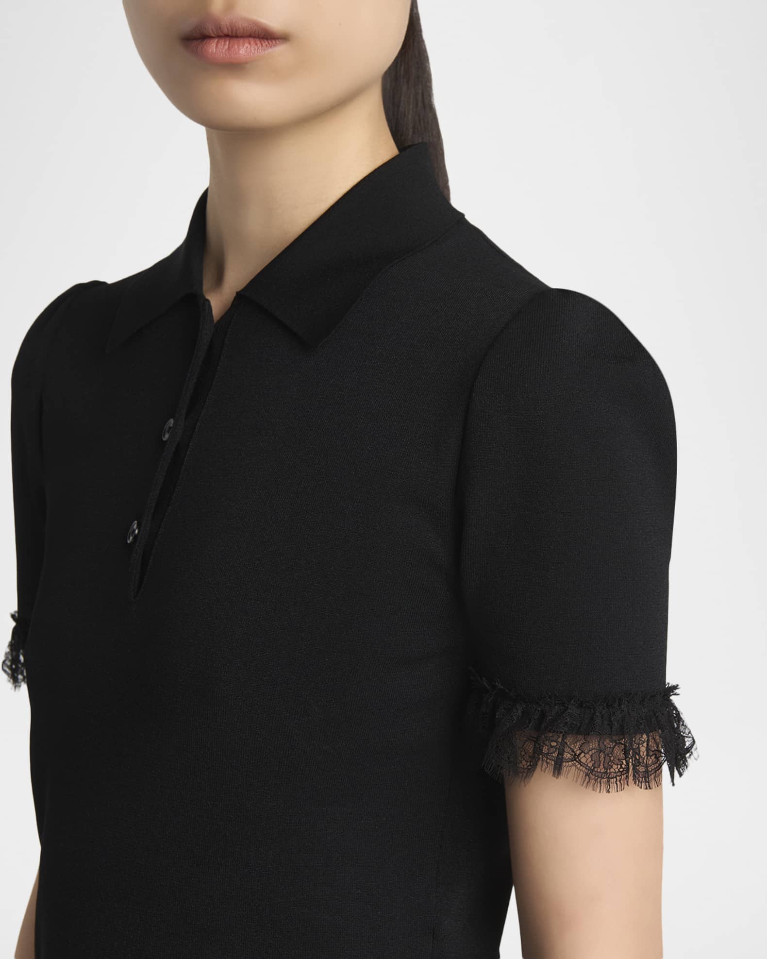 McQueen Lace Ruffle Short-Sleeve Polo Shirt | Neiman Marcus