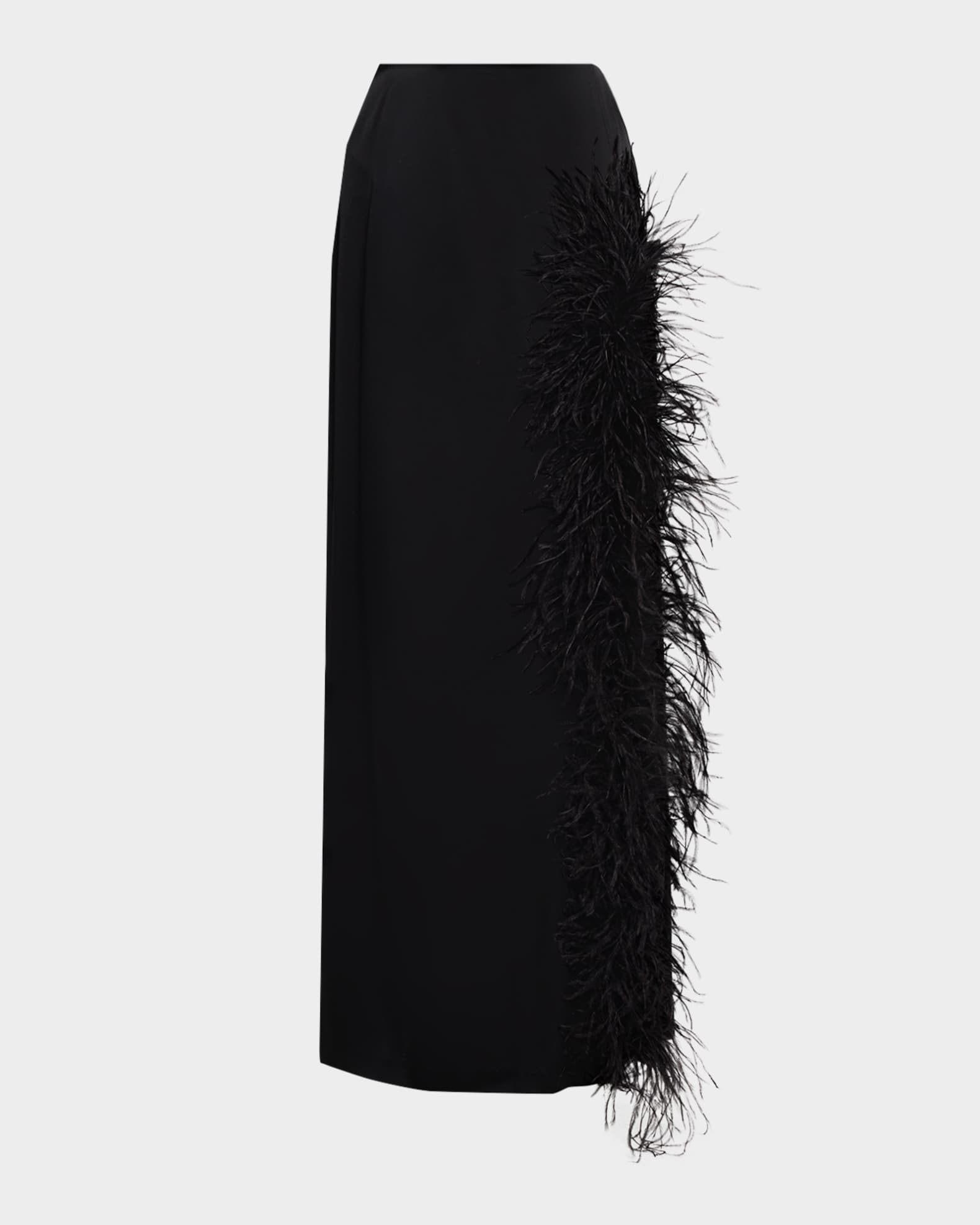 LAPOINTE Feather-Trimmed Slit Satin Maxi Skirt | Neiman Marcus