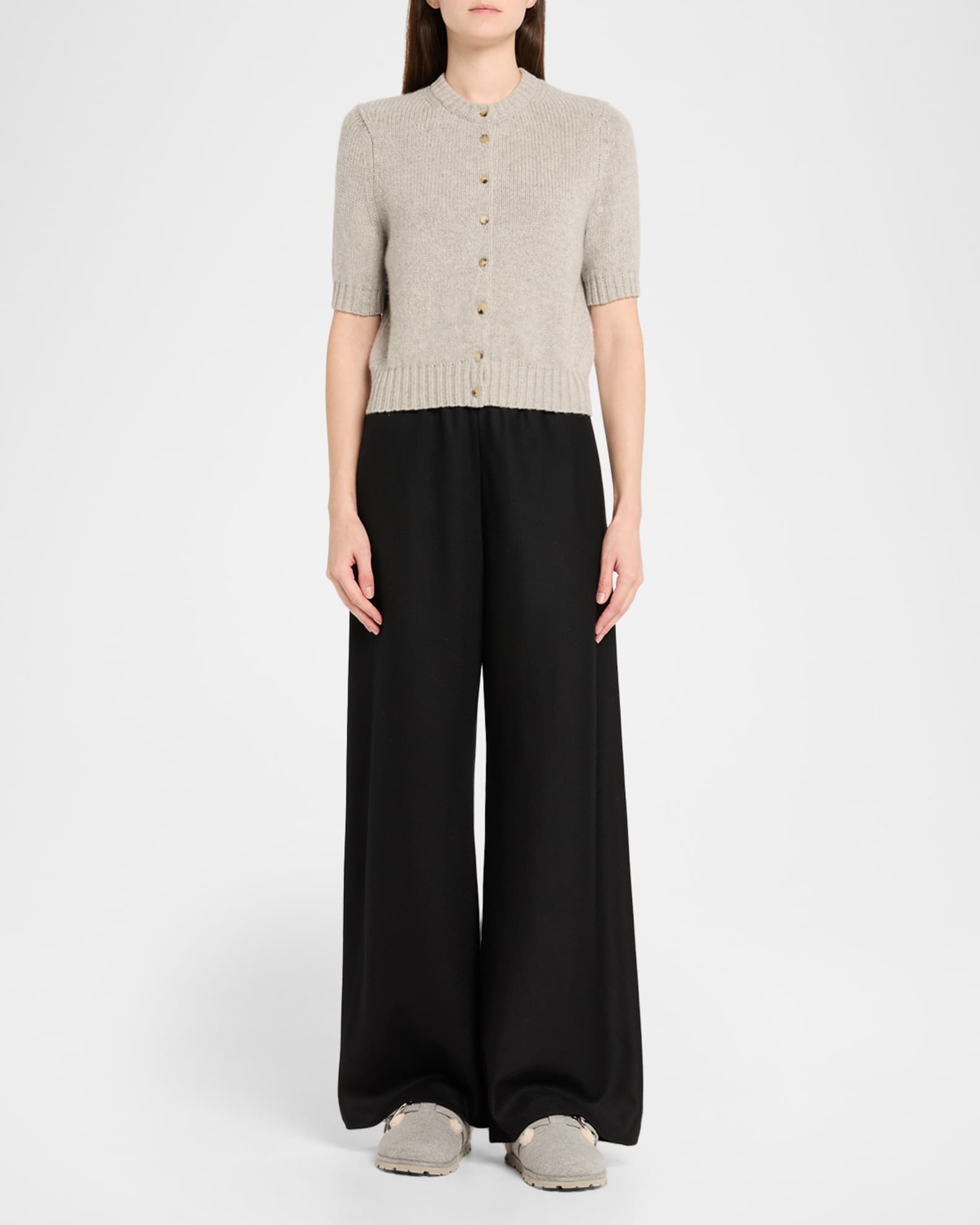 Stuart Weitzman Chrystie Shearling-Lined Flannel Mules | Neiman Marcus