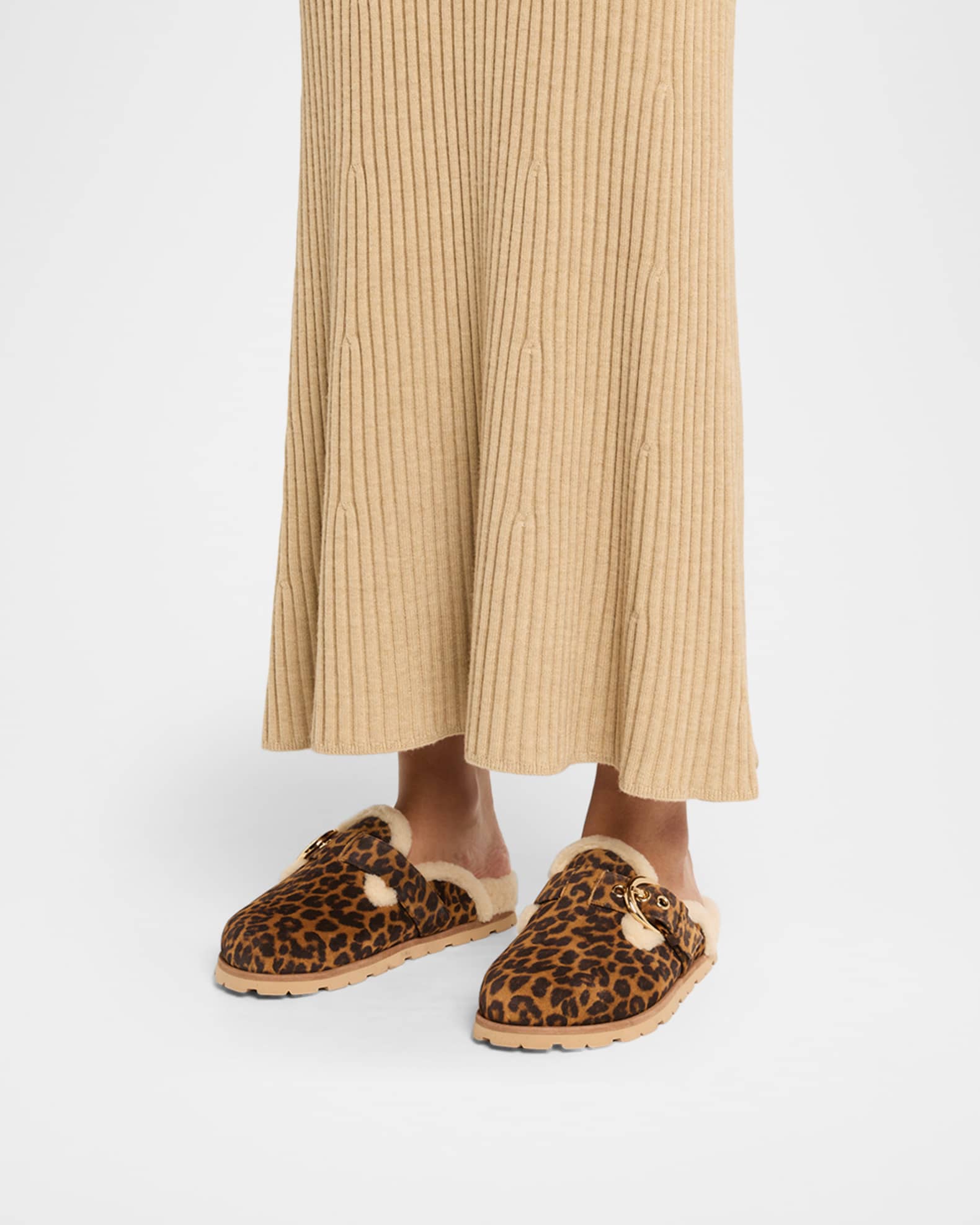 Stuart Weitzman Chrystie Shearling-Lined Leopard Suede Mules | Neiman ...