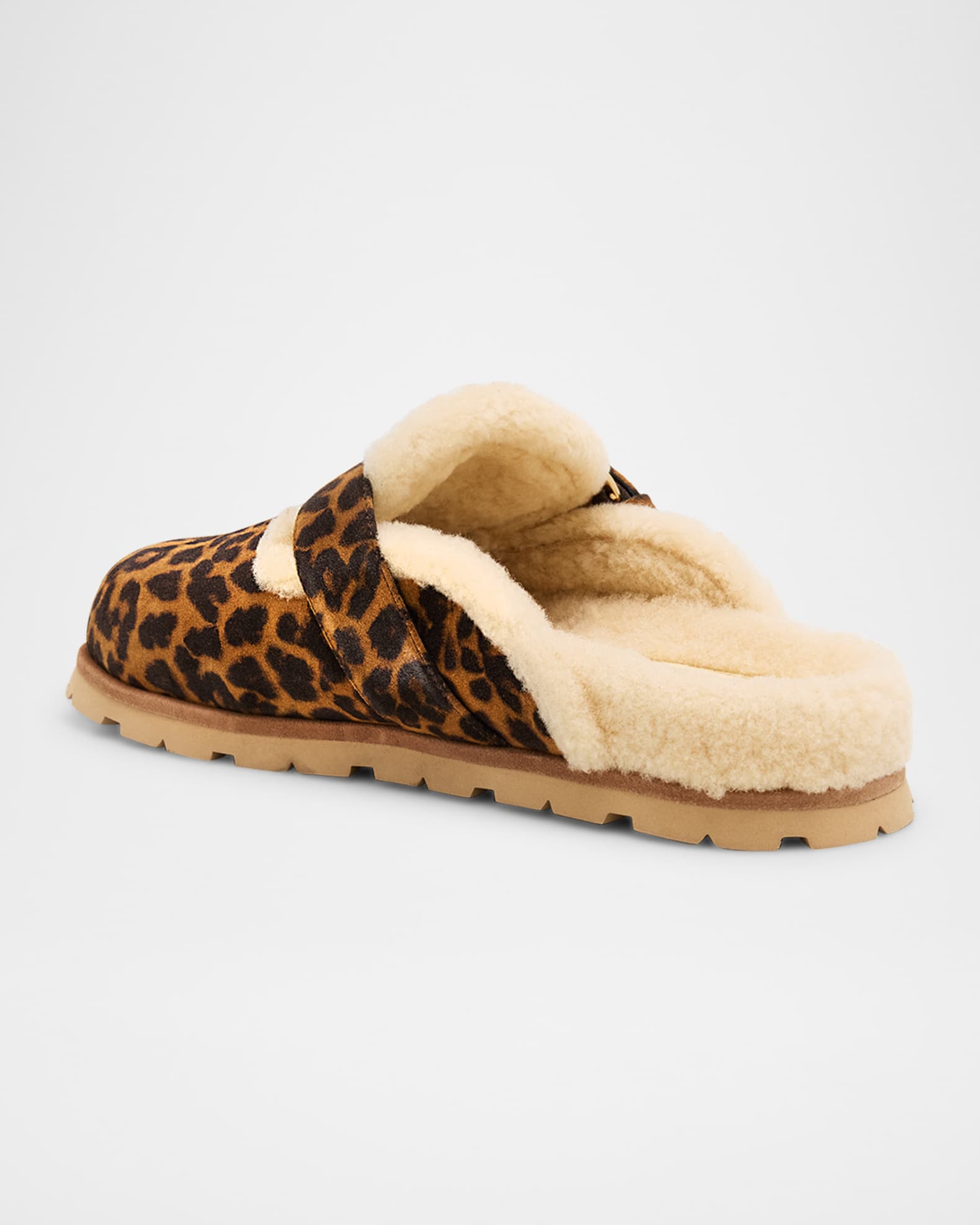 Stuart Weitzman Chrystie Shearling-Lined Leopard Suede Mules | Neiman ...
