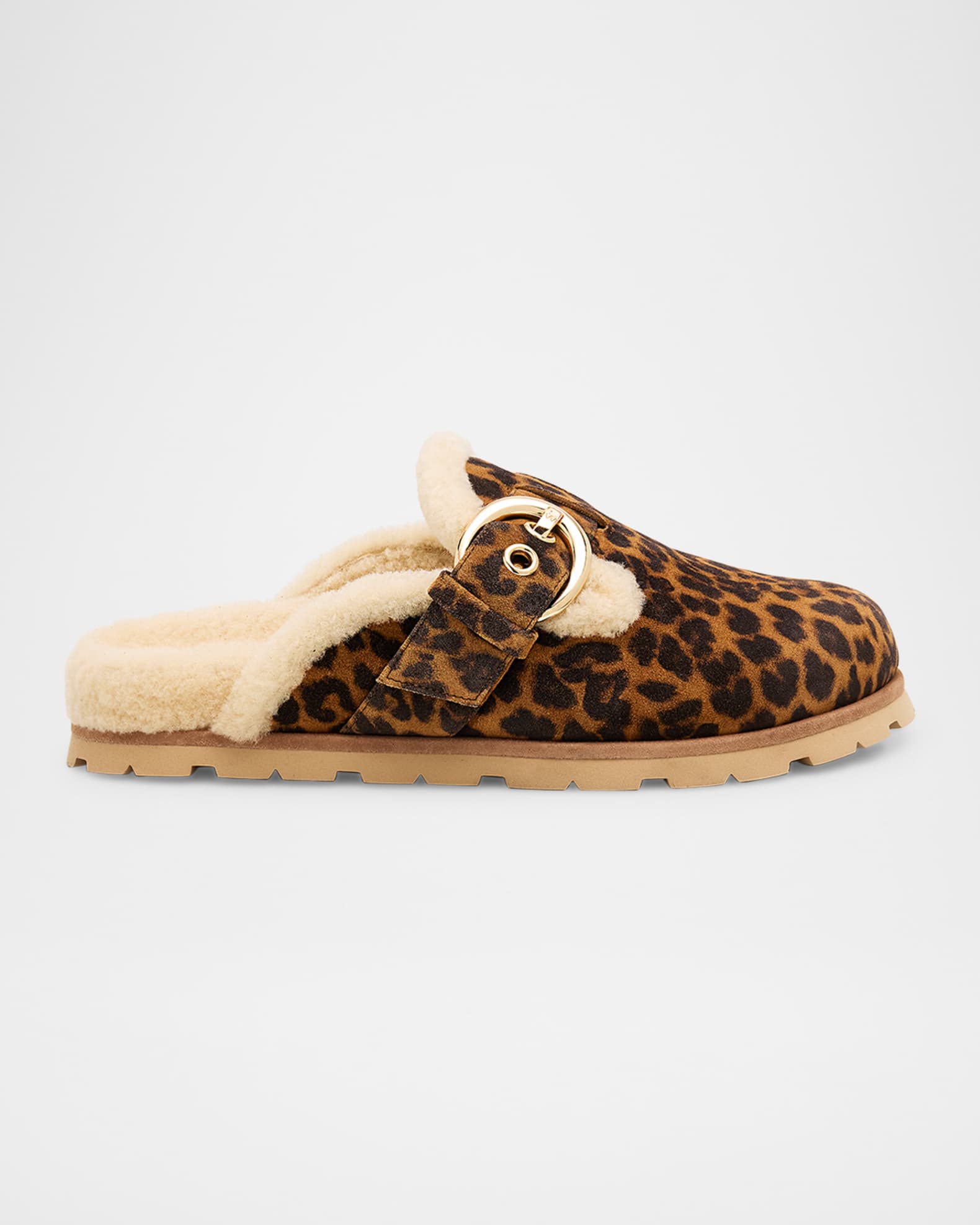 Stuart Weitzman Chrystie Shearling-Lined Leopard Suede Mules | Neiman ...