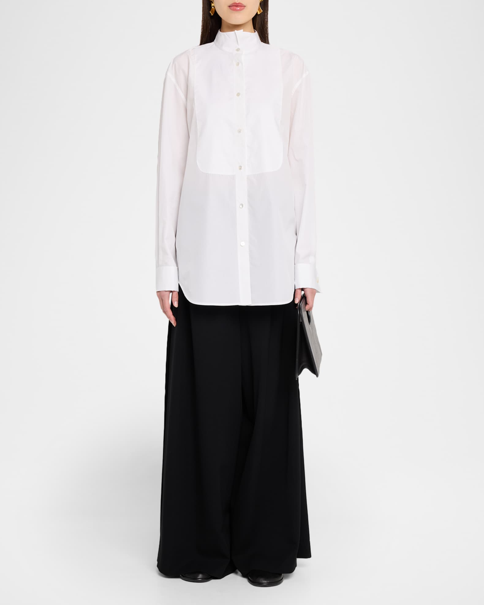 THE ROW Erelisse Bib Cotton Poplin Tuxedo Shirt | Neiman Marcus