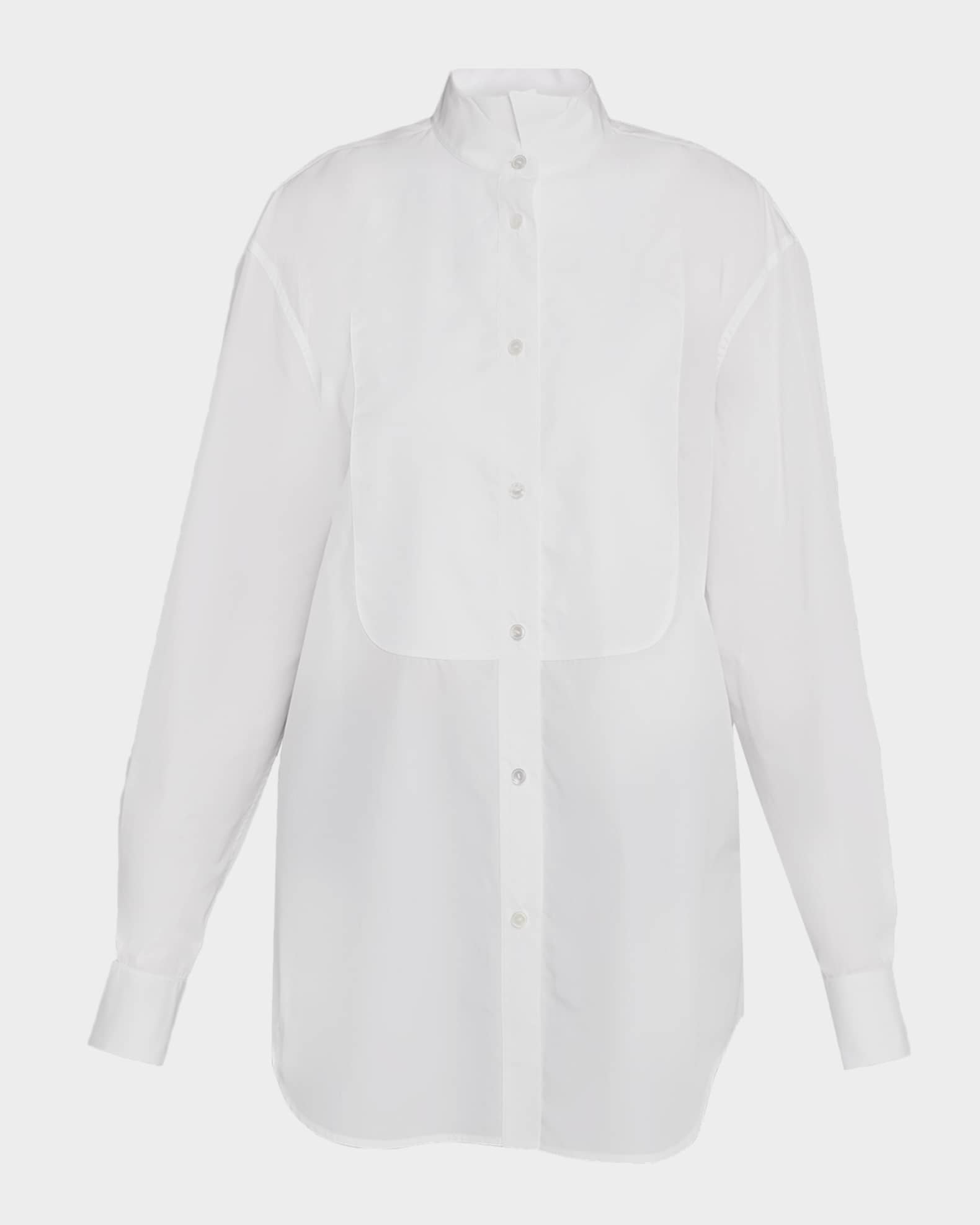 THE ROW Erelisse Bib Cotton Poplin Tuxedo Shirt | Neiman Marcus
