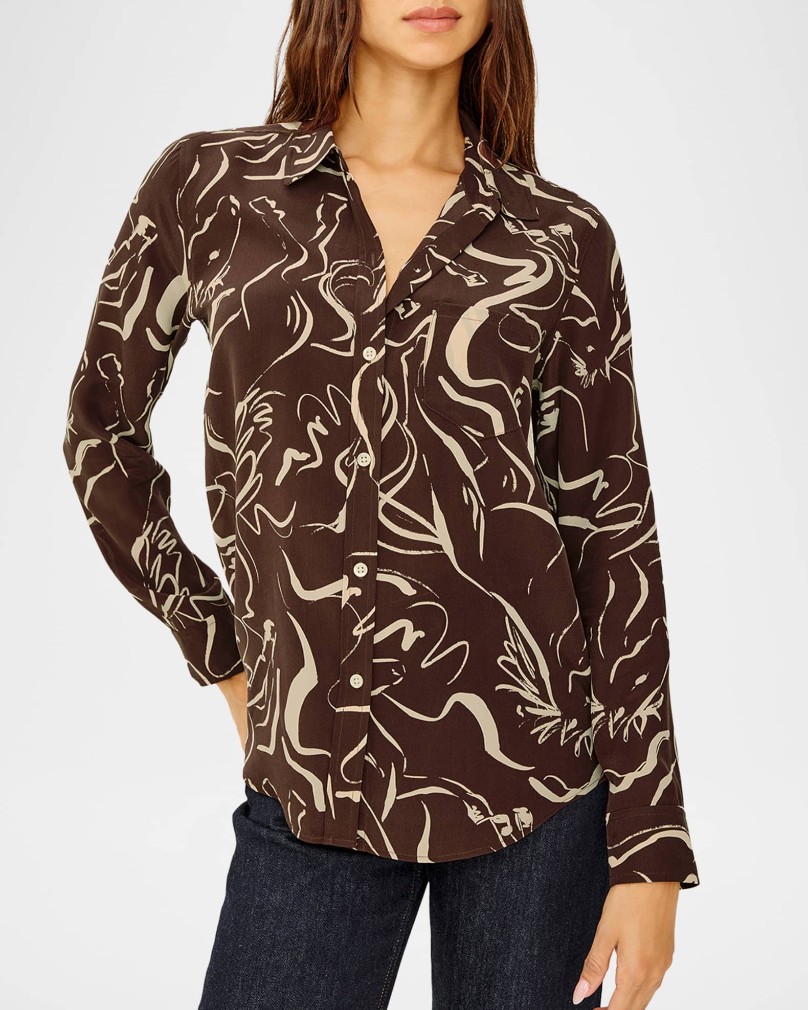 Rails Kate Silk Long-Sleeve Blouse | Neiman Marcus
