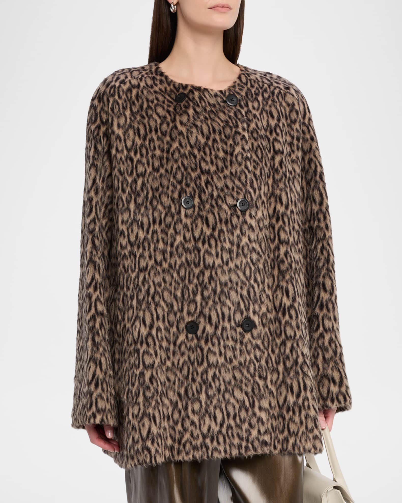 Emporio Armani Fuzzy Leopard-Print Peacoat | Neiman Marcus
