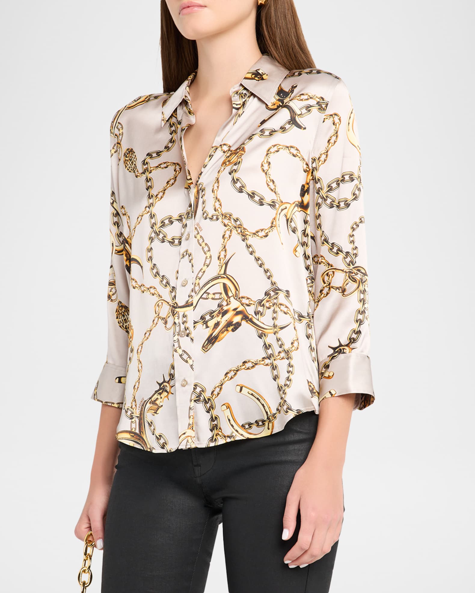 L'Agence Long Horn Chain Dani Silk Blouse | Neiman Marcus