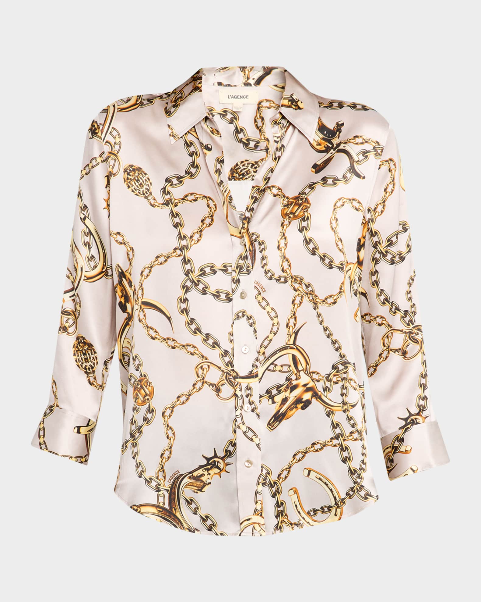 L'Agence Long Horn Chain Dani Silk Blouse | Neiman Marcus
