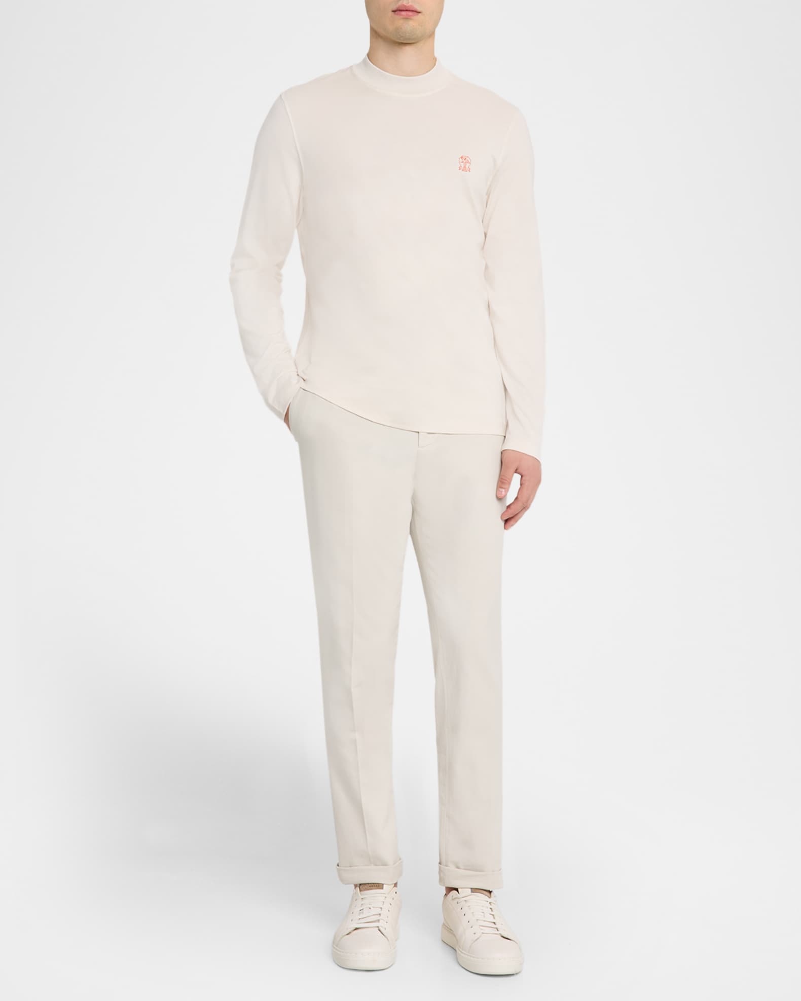 Brunello Cucinelli Men's Mock-Neck Long-Sleeve T-Shirt | Neiman Marcus