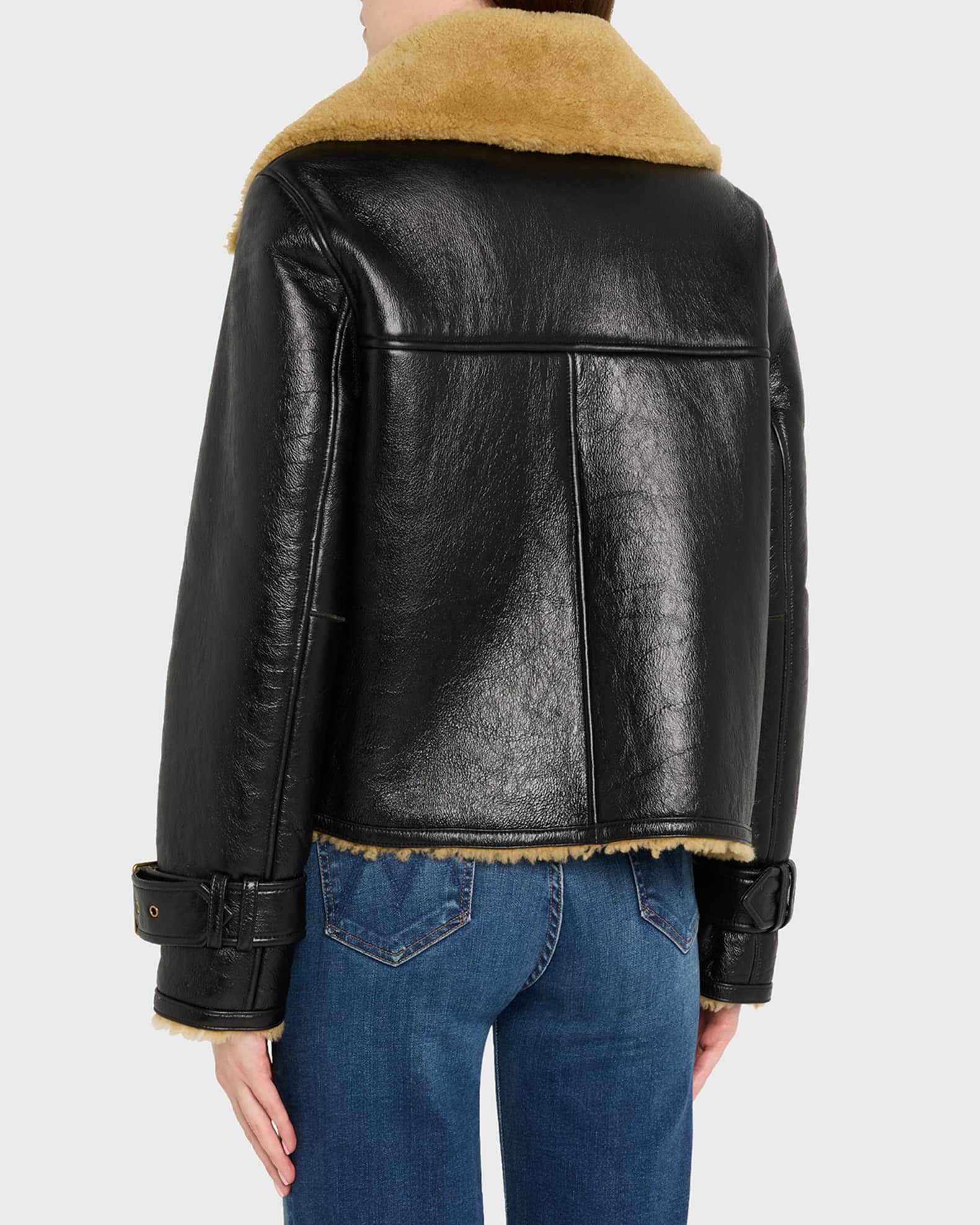 Veronica Beard Danika Leather Shearling Jacket | Neiman Marcus