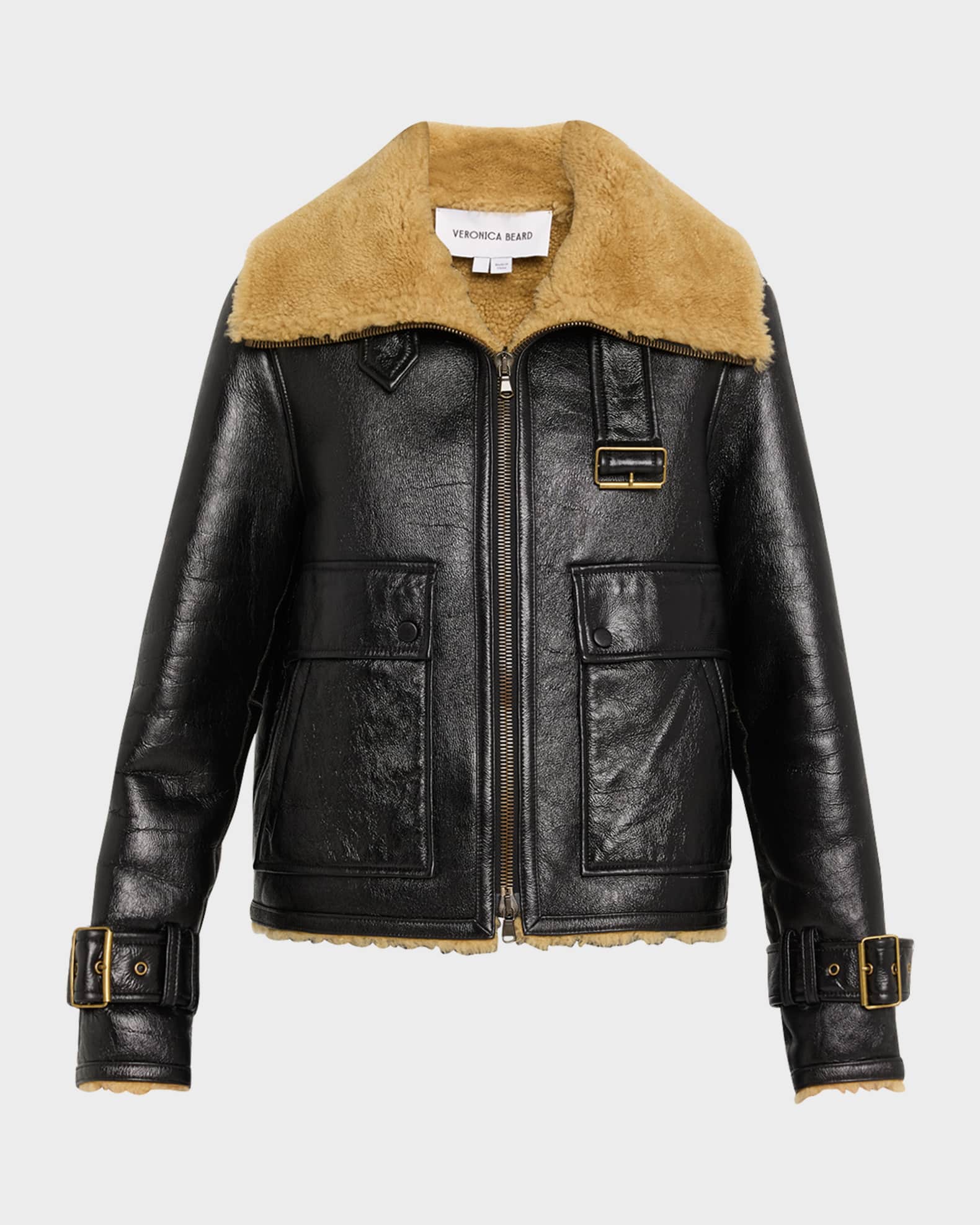 Veronica Beard Danika Leather Shearling Jacket | Neiman Marcus