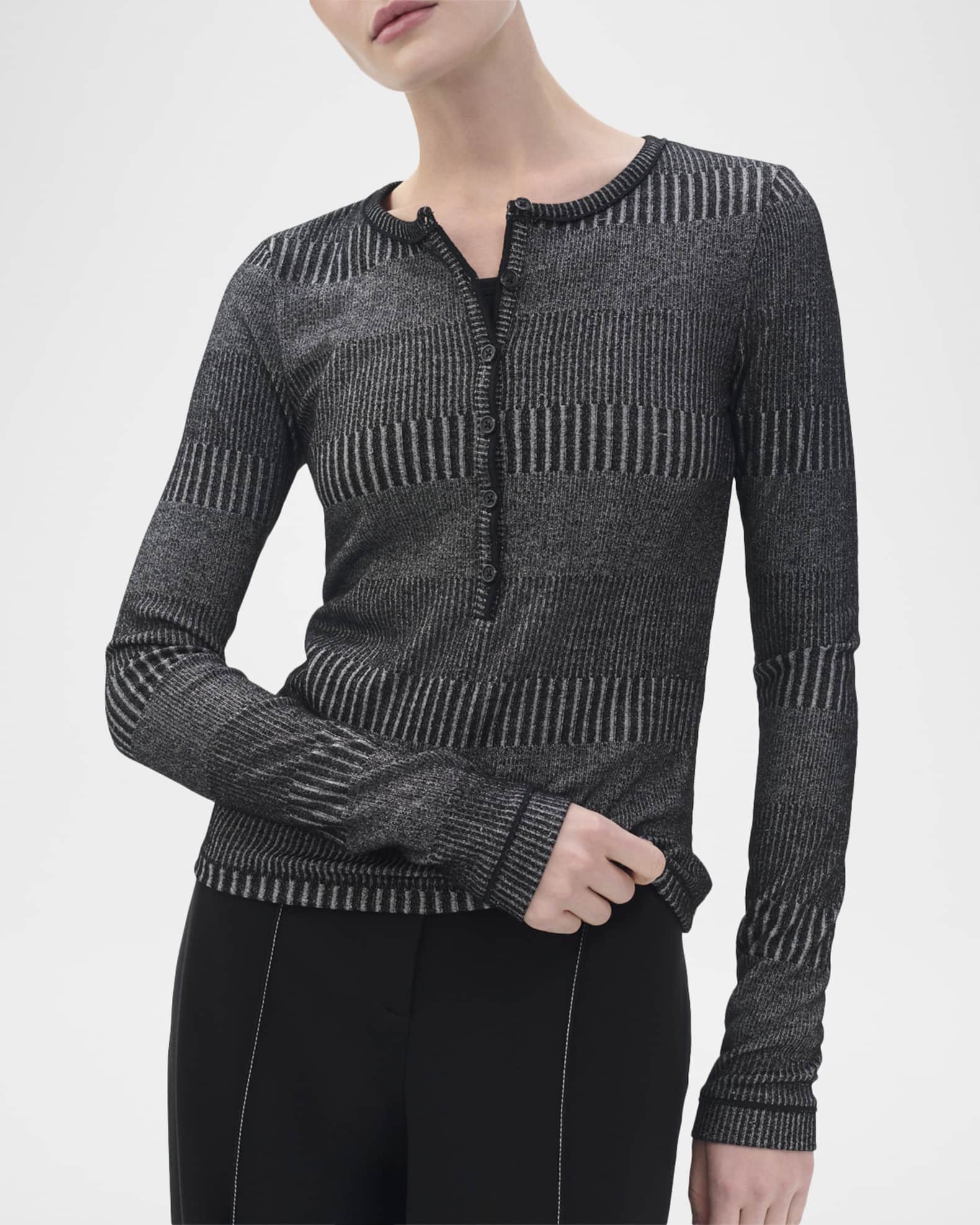 Rag & Bone The Knit Two-Tone Henley Top | Neiman Marcus