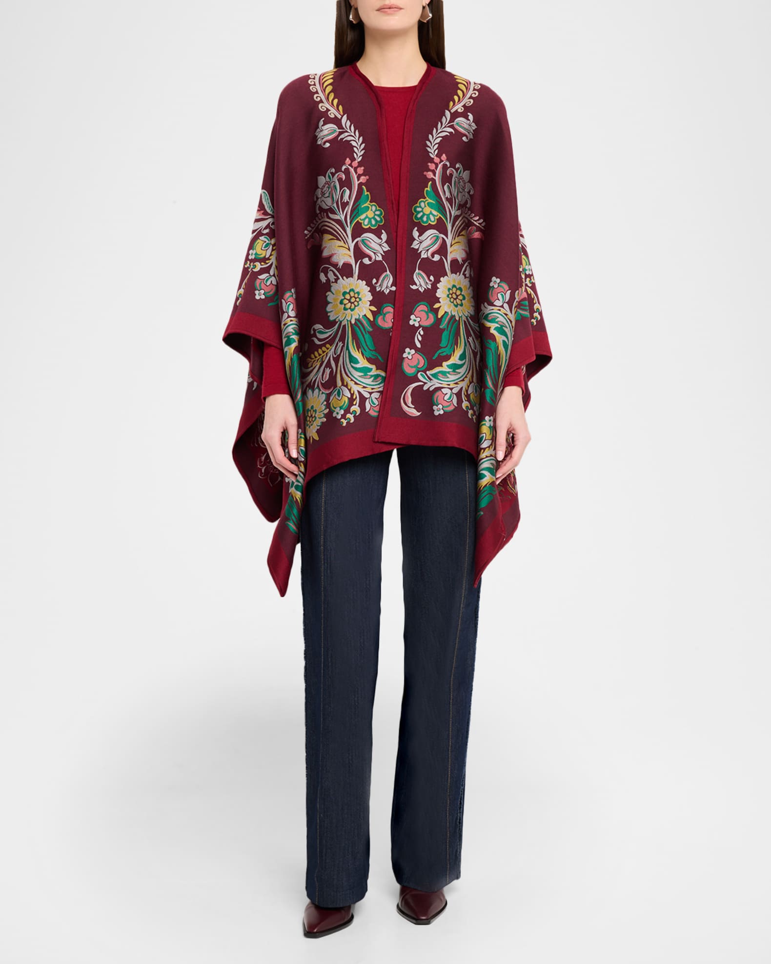 Etro Floral Jacquard Wool-Blend Cape | Neiman Marcus