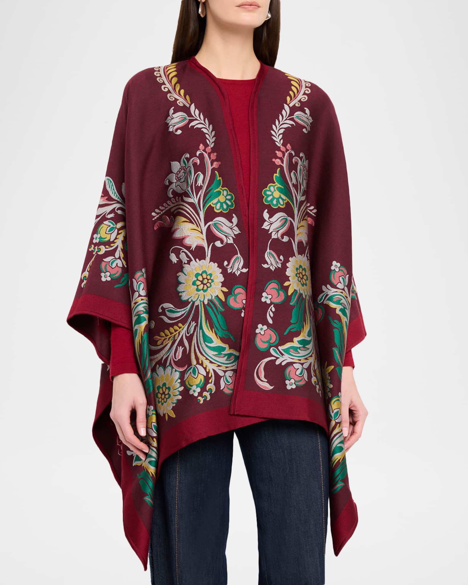 Etro Floral Jacquard Wool-Blend Cape | Neiman Marcus