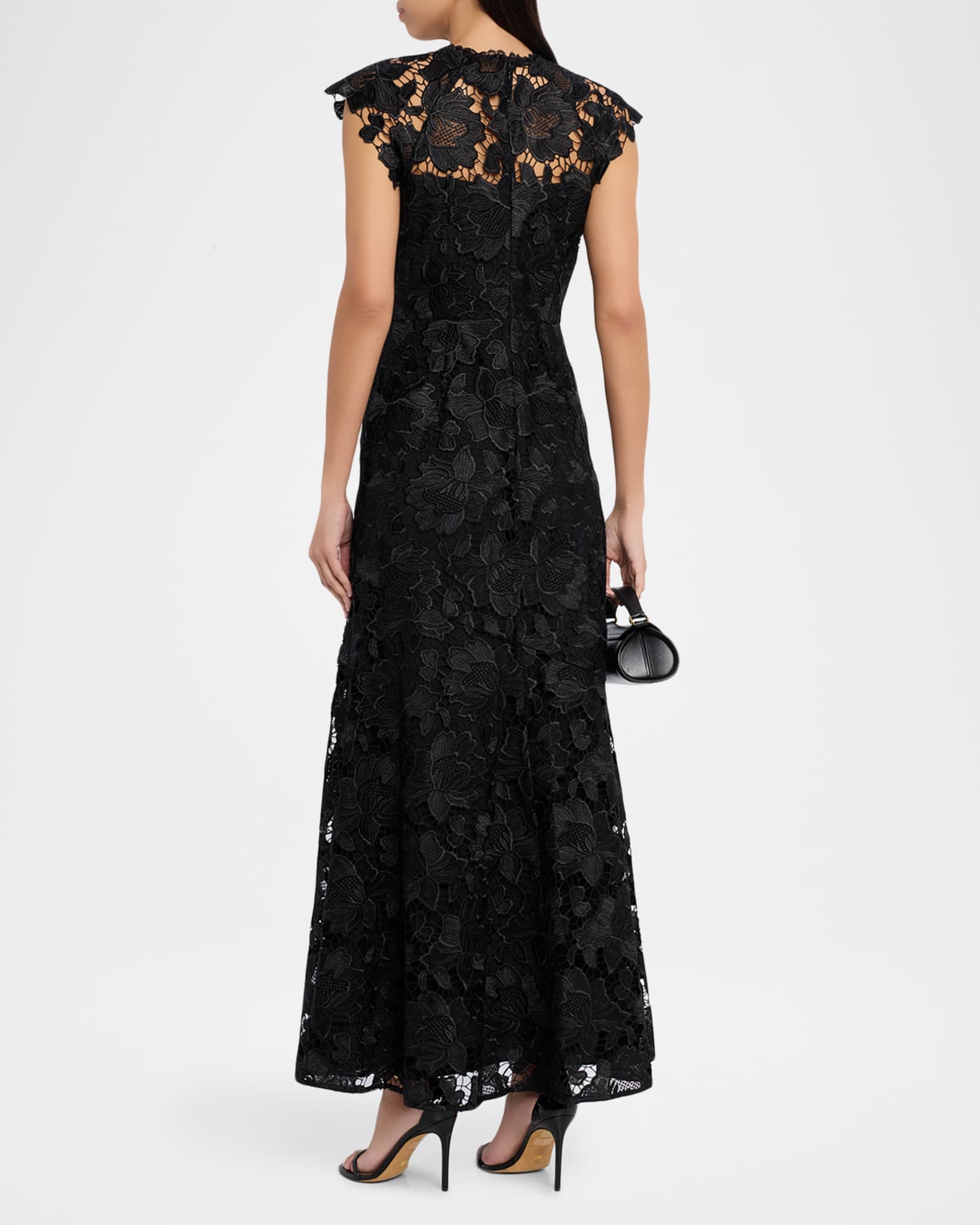 Shoshanna Raven Cap-Sleeve Floral Lace Gown | Neiman Marcus