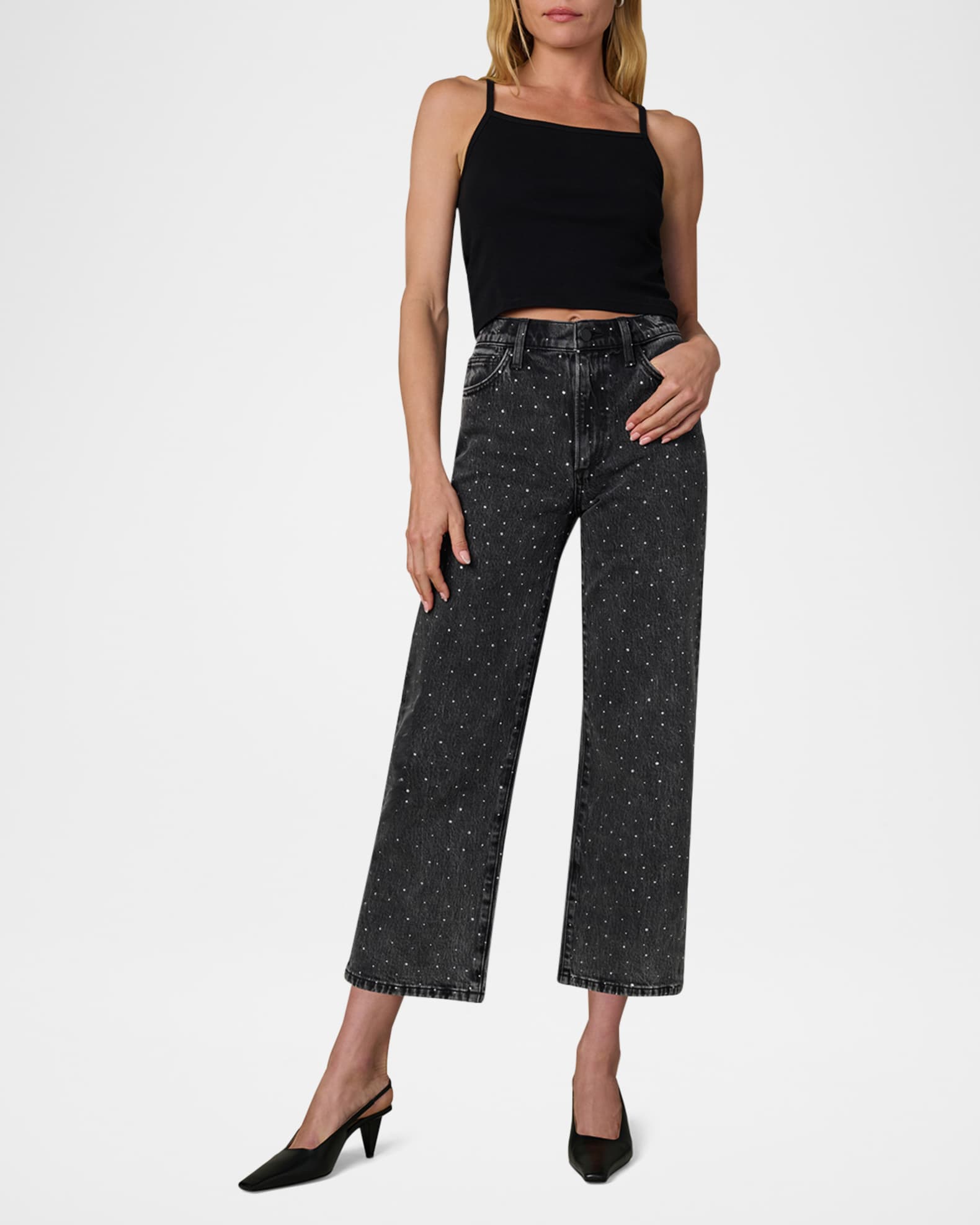Joe's Jeans The Blake Embellished Wide-Leg Crop Jeans | Neiman Marcus