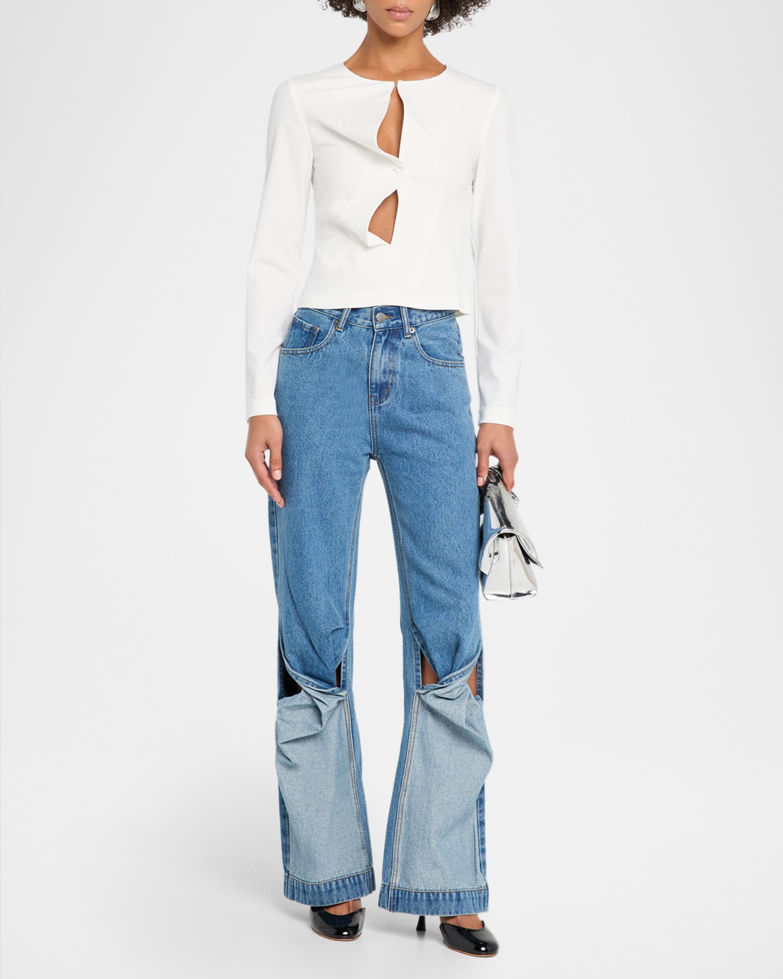 Wynn Hamlyn Esther Cut-Out Long-Sleeve Top | Neiman Marcus
