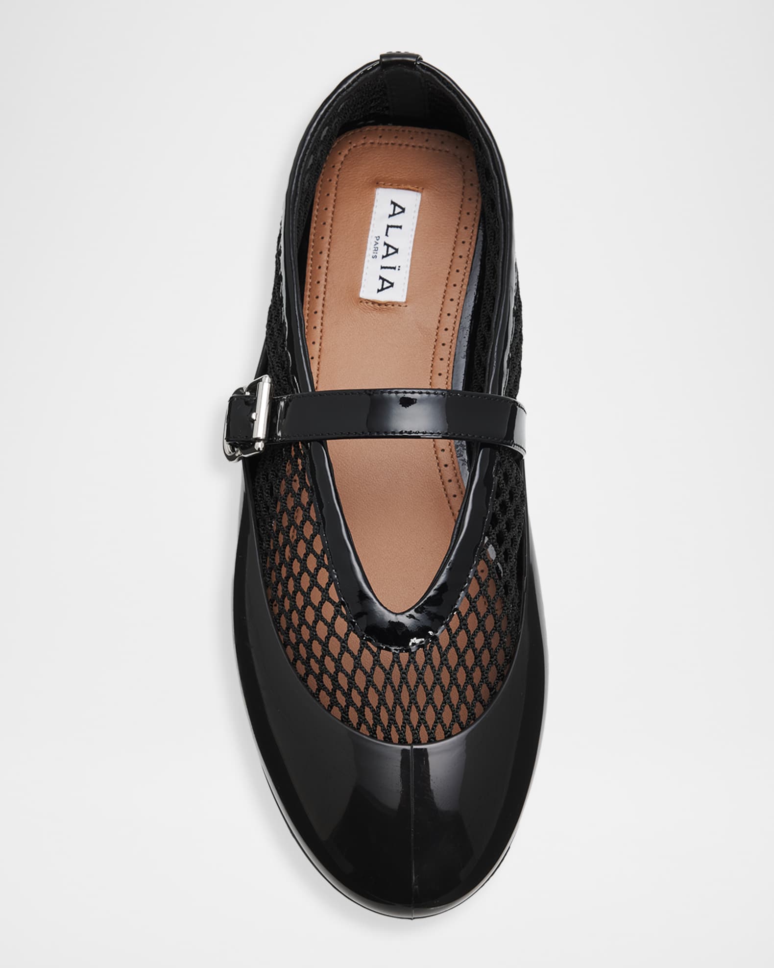ALAIA Mesh Mary Jane Ballerina Flats | Neiman Marcus