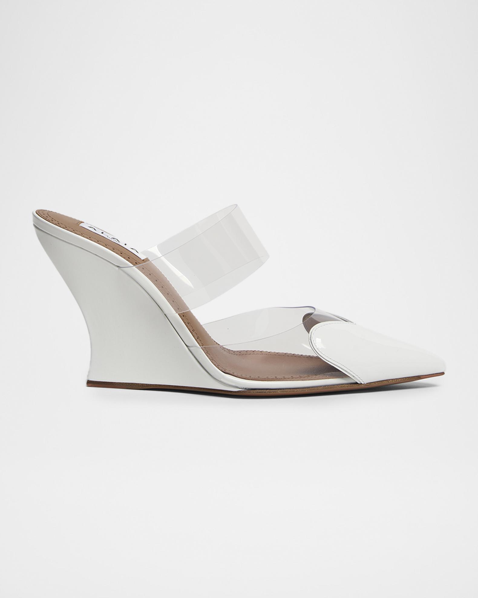 ALAIA 90mm Coeur Heart Clear Wedge Mules | Neiman Marcus