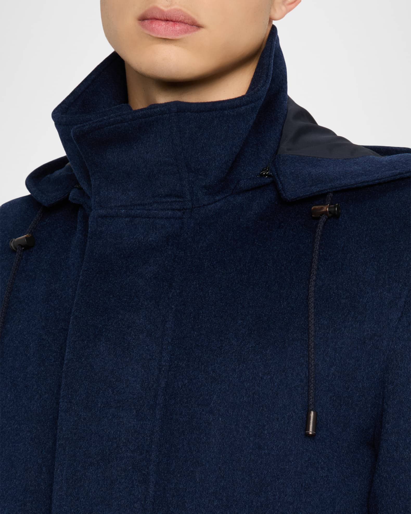 Neiman Marcus Men's Wool Hidden-Zip Car Coat with Hood | Neiman Marcus
