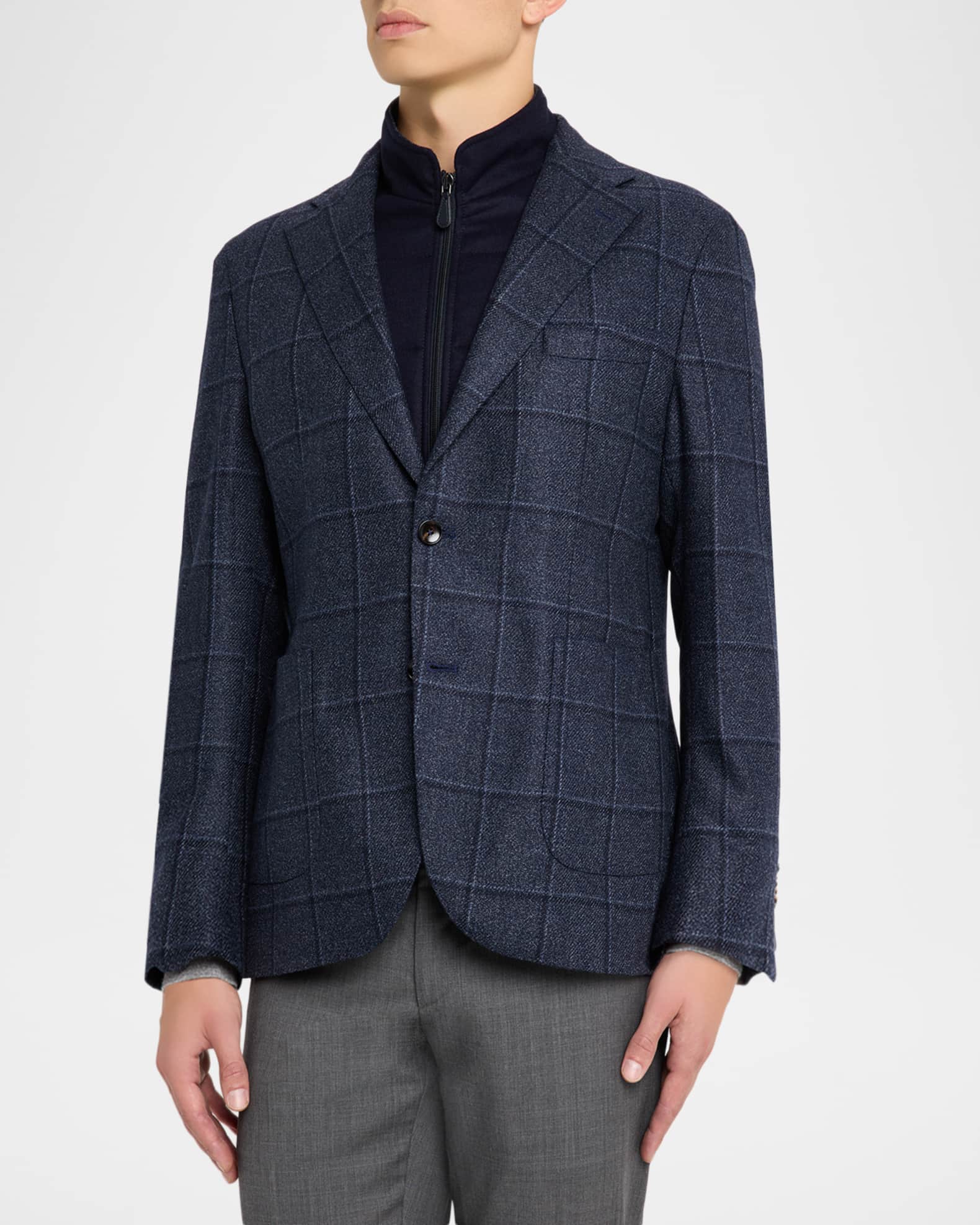 Neiman Marcus Men's Windowpane Wool and Silk Sport Coat with Zip Vest ...