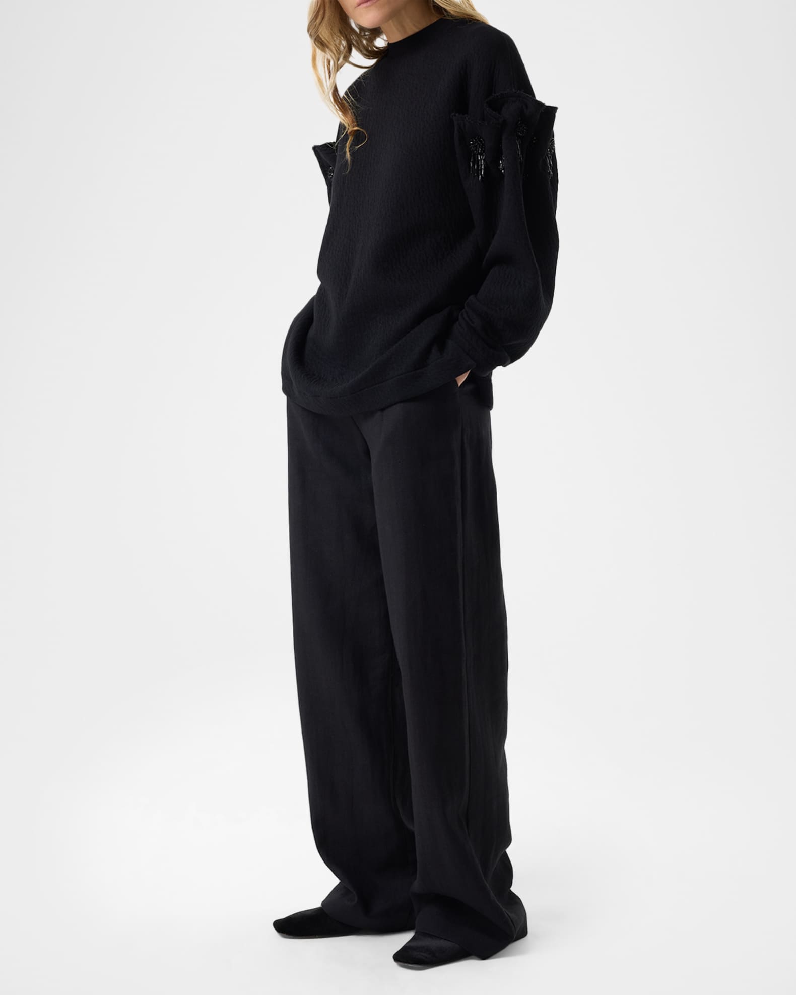 Akyn Studio Aylin Bead-Embellished Sweater | Neiman Marcus