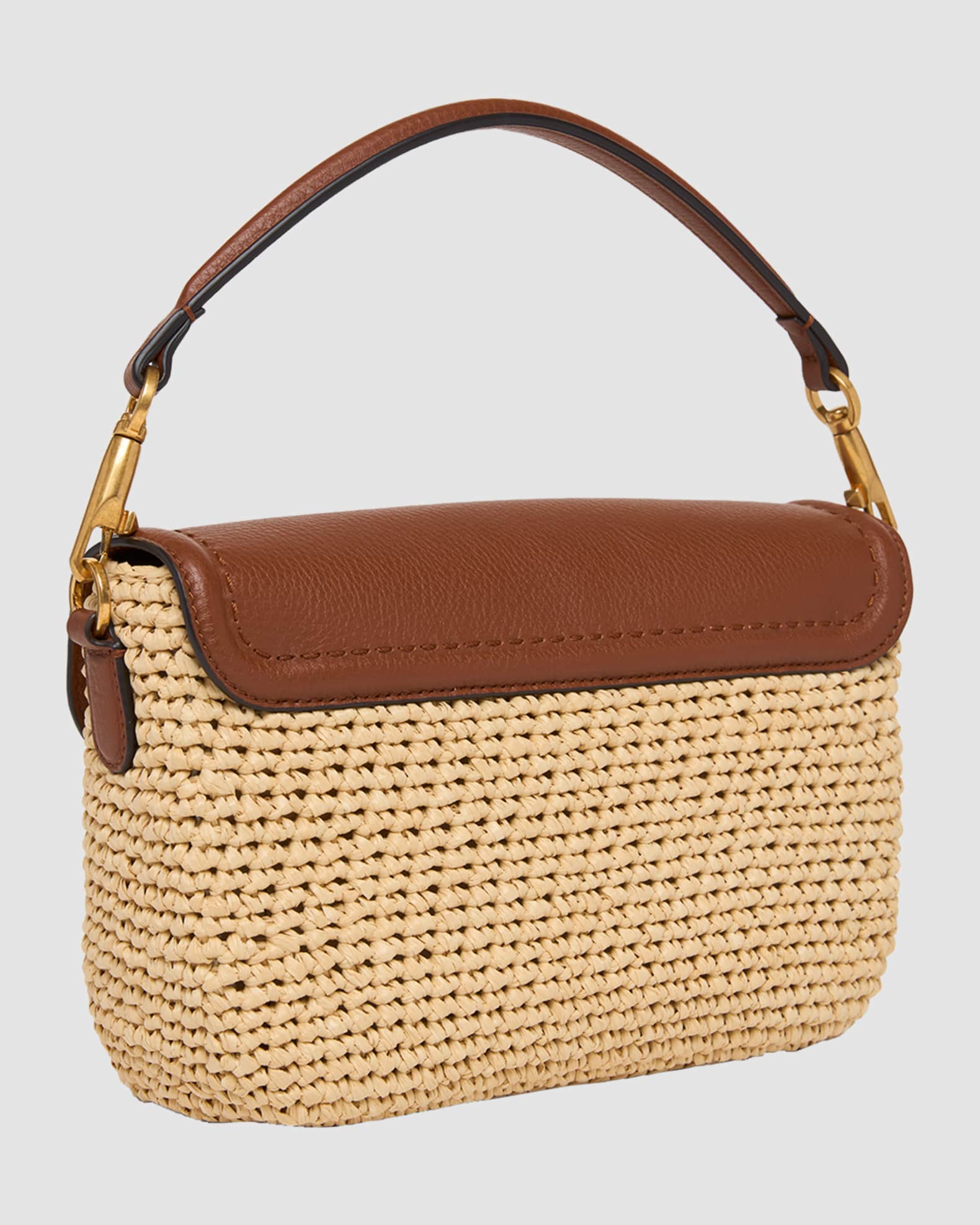 Valentino Garavani Viscose Raffia & Leather Top-Handle Bag | Neiman Marcus
