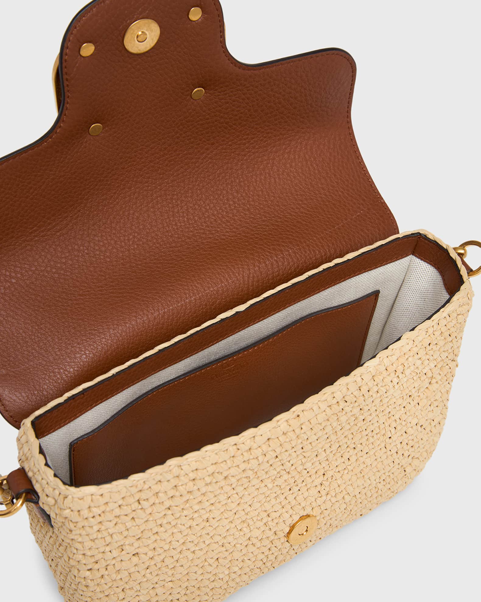 Valentino Garavani Viscose Raffia & Leather Top-Handle Bag | Neiman Marcus