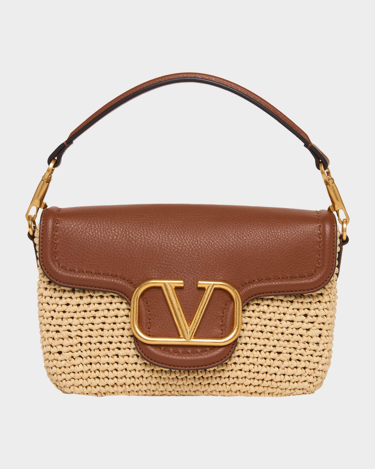 Valentino Garavani Viscose Raffia & Leather Top-Handle Bag | Neiman Marcus