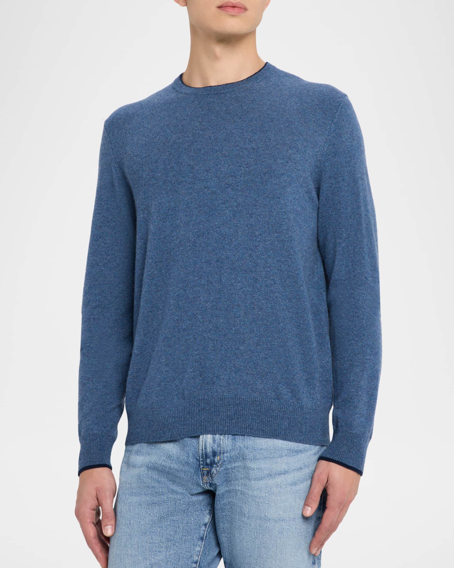 Men's Cashmere Tipped Crewneck Sweater | Neiman Marcus