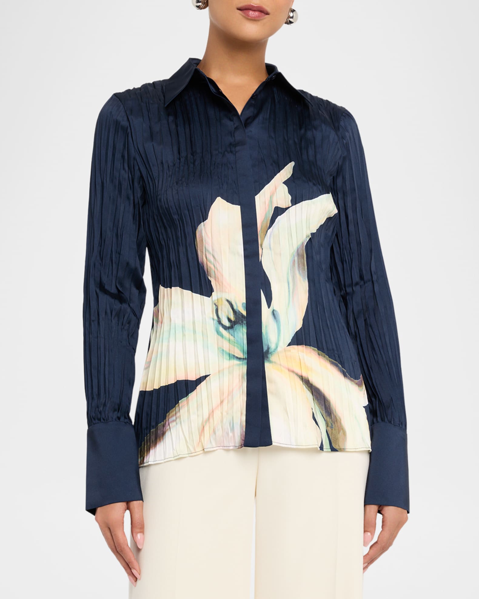Significant Other Lilian Floral Pleated Satin Shirt | Neiman Marcus