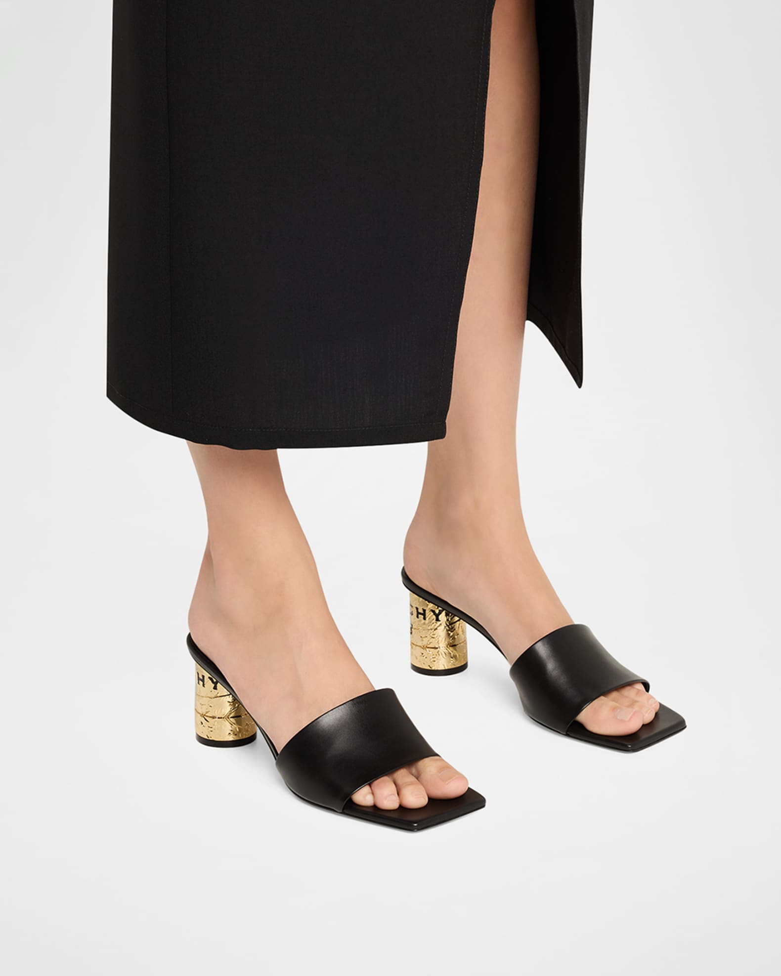 Givenchy 65mm Logo Heel Leather Mule Sandals | Neiman Marcus
