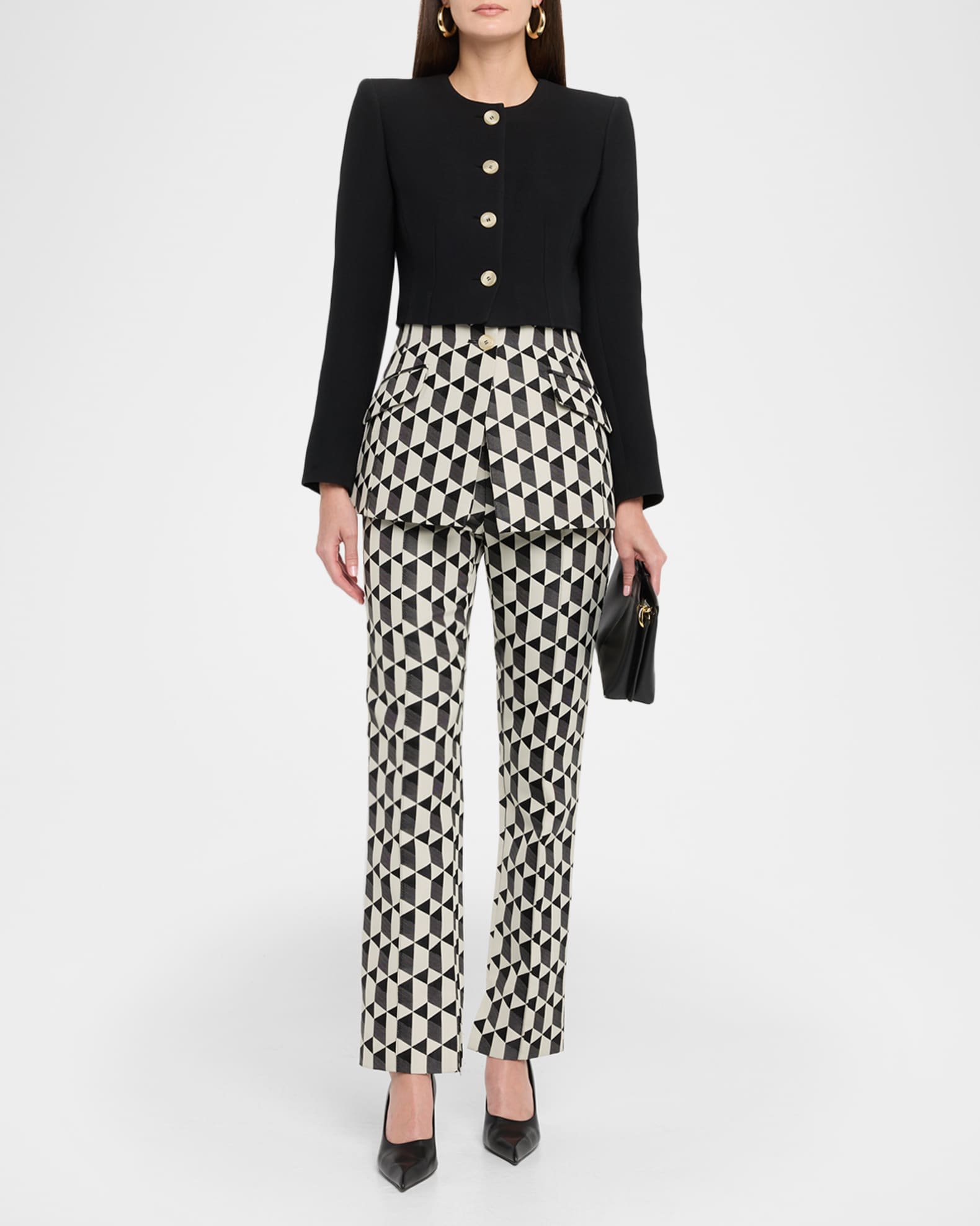 Amir Taghi Lisa Geo Jacquard Straight-Leg Split Pants | Neiman Marcus