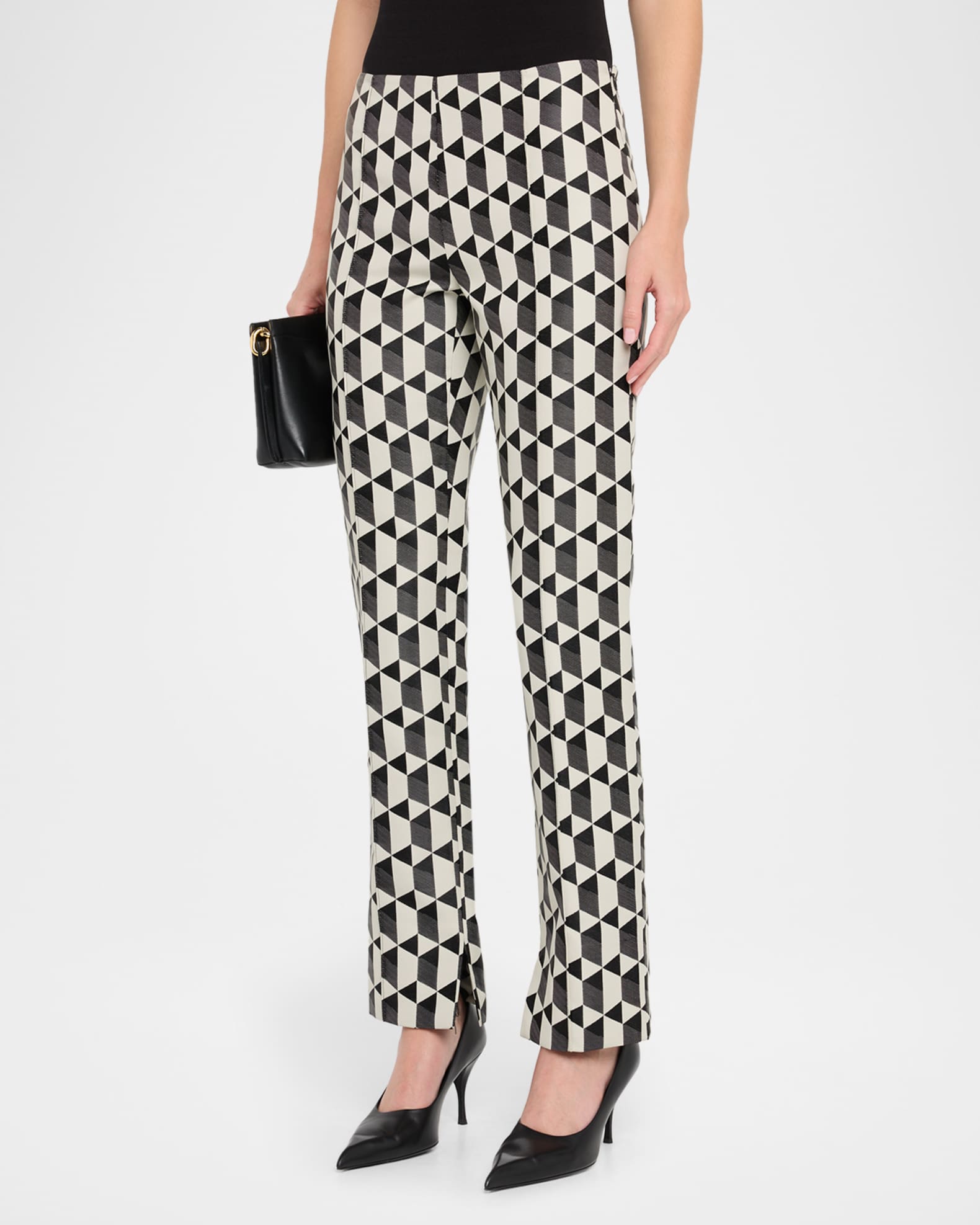 Amir Taghi Lisa Geo Jacquard Straight-Leg Split Pants | Neiman Marcus