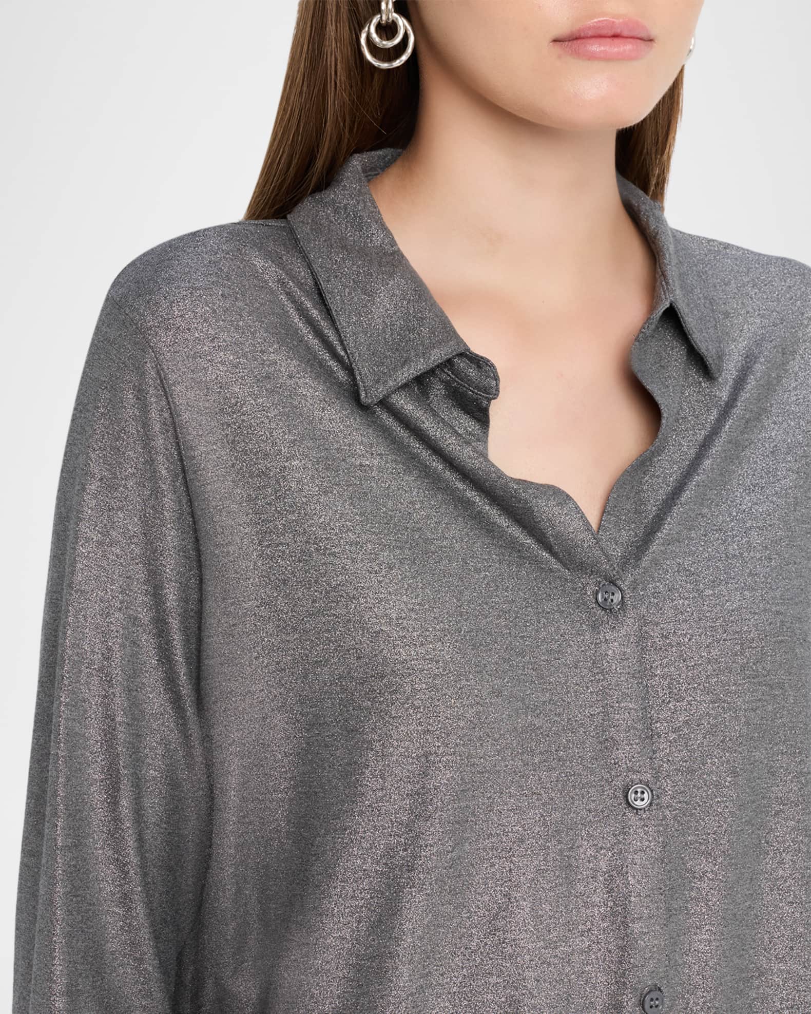 Majestic Filatures Metallic 3/4-Sleeve Button-Front Shirt | Neiman Marcus