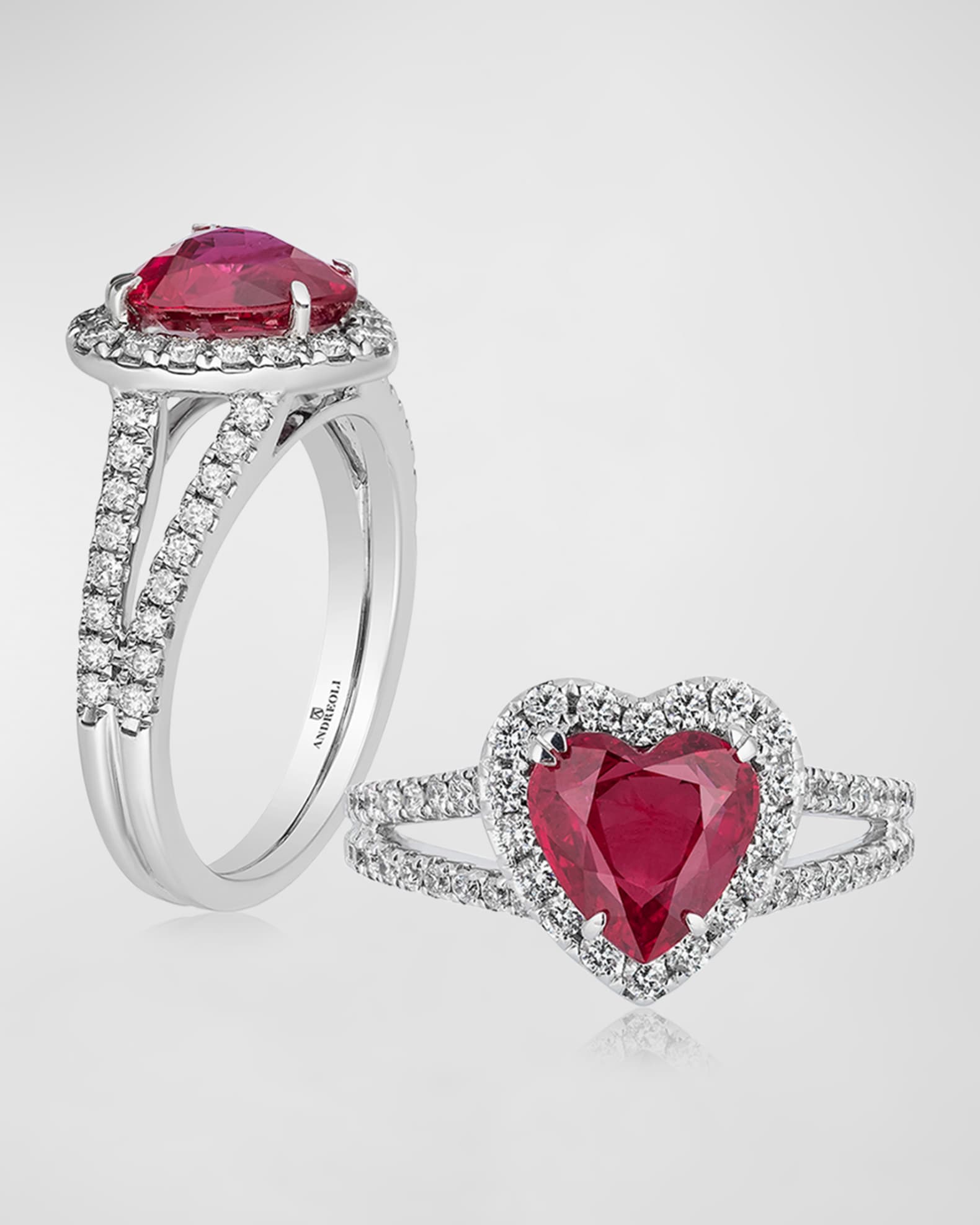 Andreoli 18K White Gold Heart Shaped Ruby Ring with Diamonds, Size 6 ...