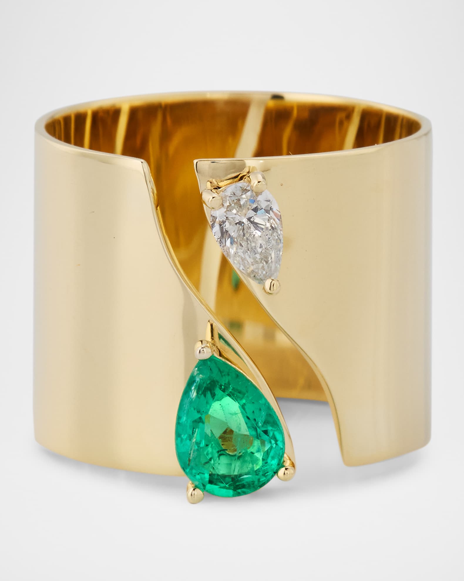 LANA Green Emerald and Pear Diamond Cigar Band, Size 7 | Neiman Marcus