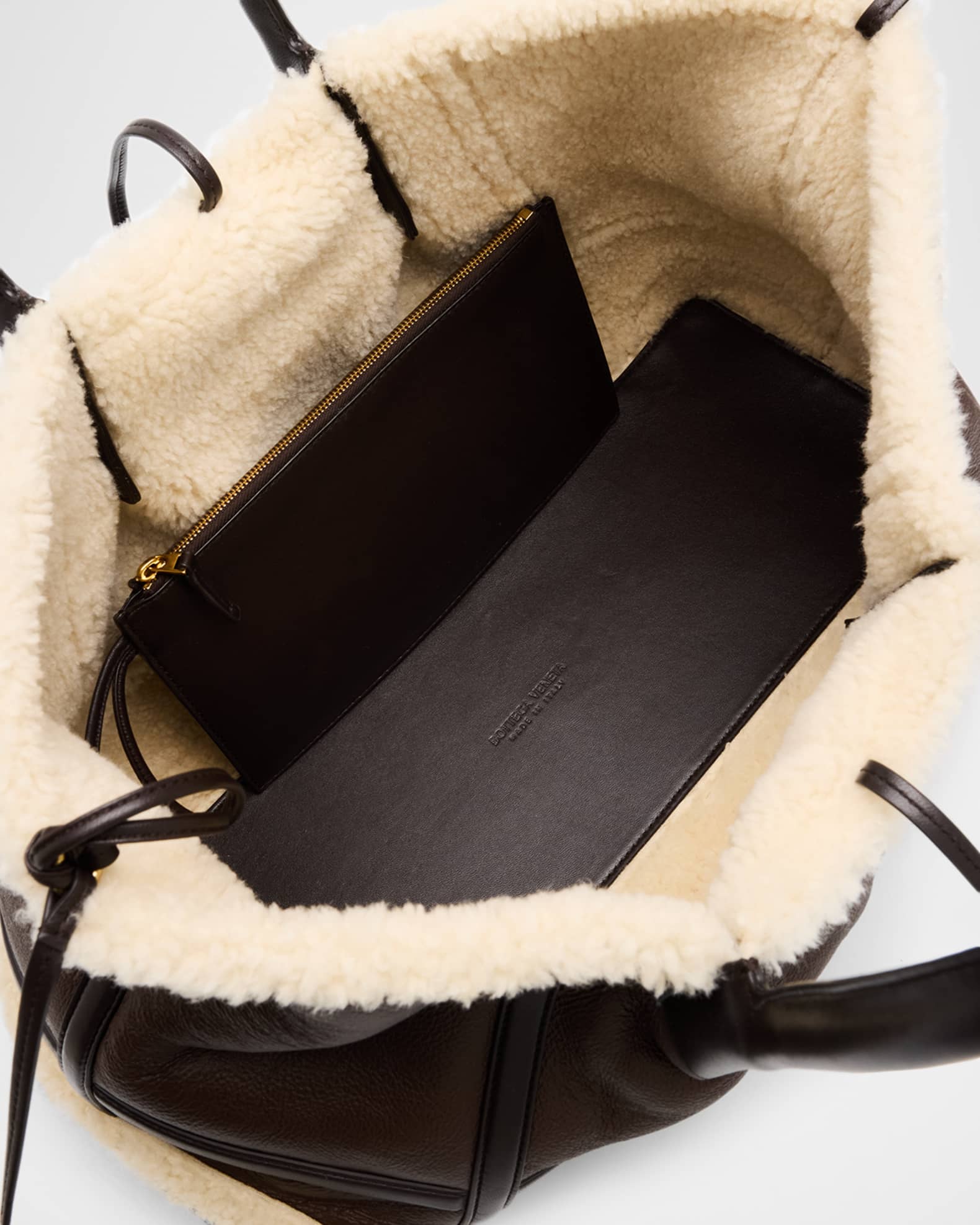 Bottega Veneta Shearling & Two-Tone Leather Shoulder Bag | Neiman Marcus