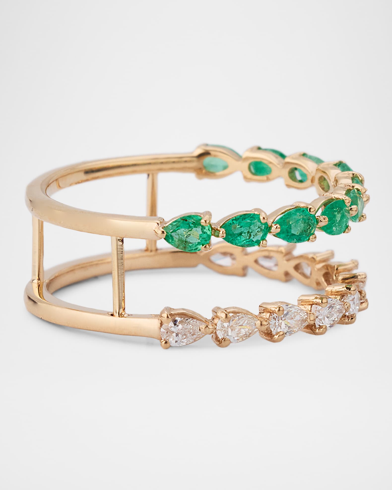 Green Emerald and Pear Diamond Double Band Ring | Neiman Marcus