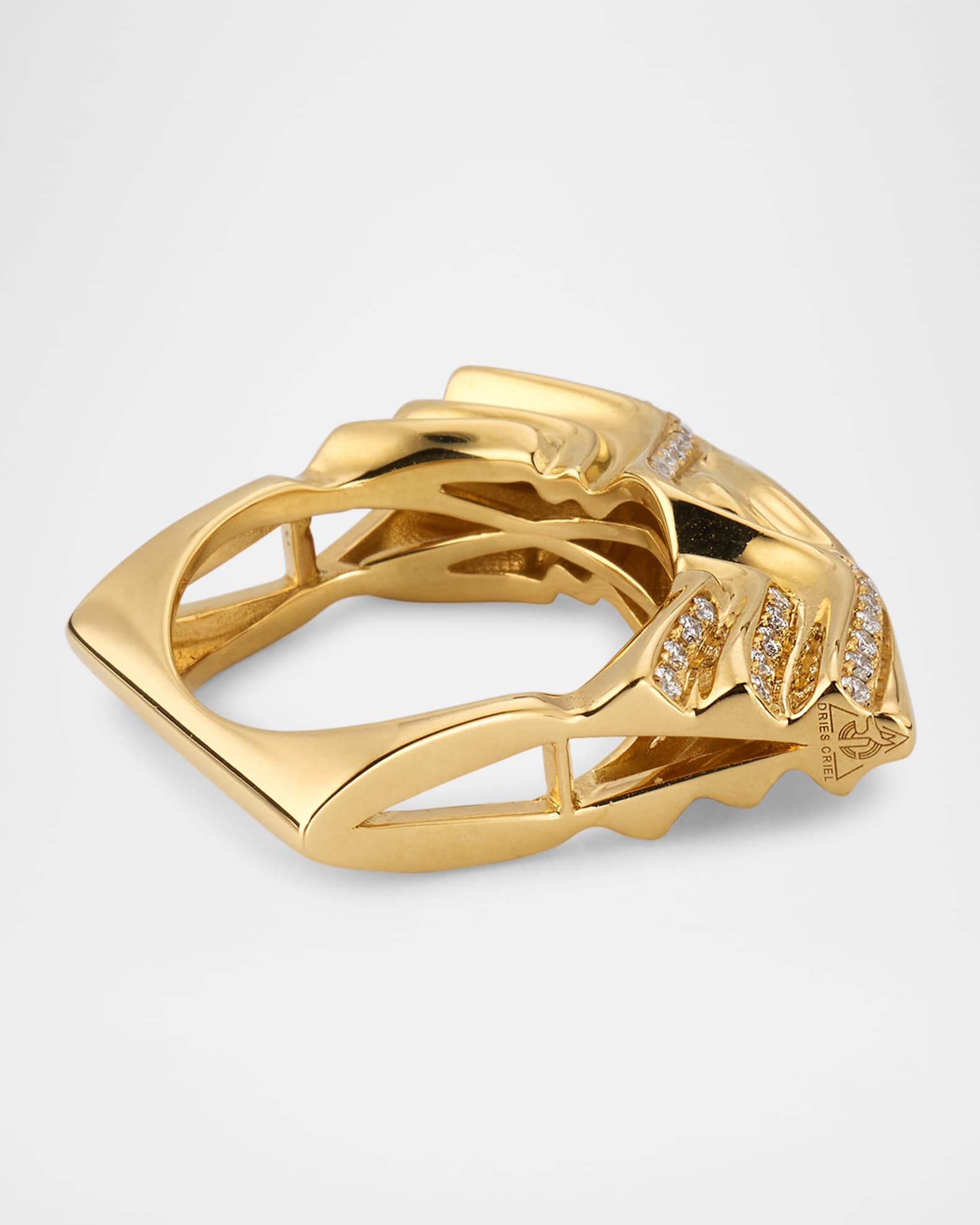 Dries Criel 18K Yellow Gold Diamond White Crow Lotus Ring | Neiman Marcus
