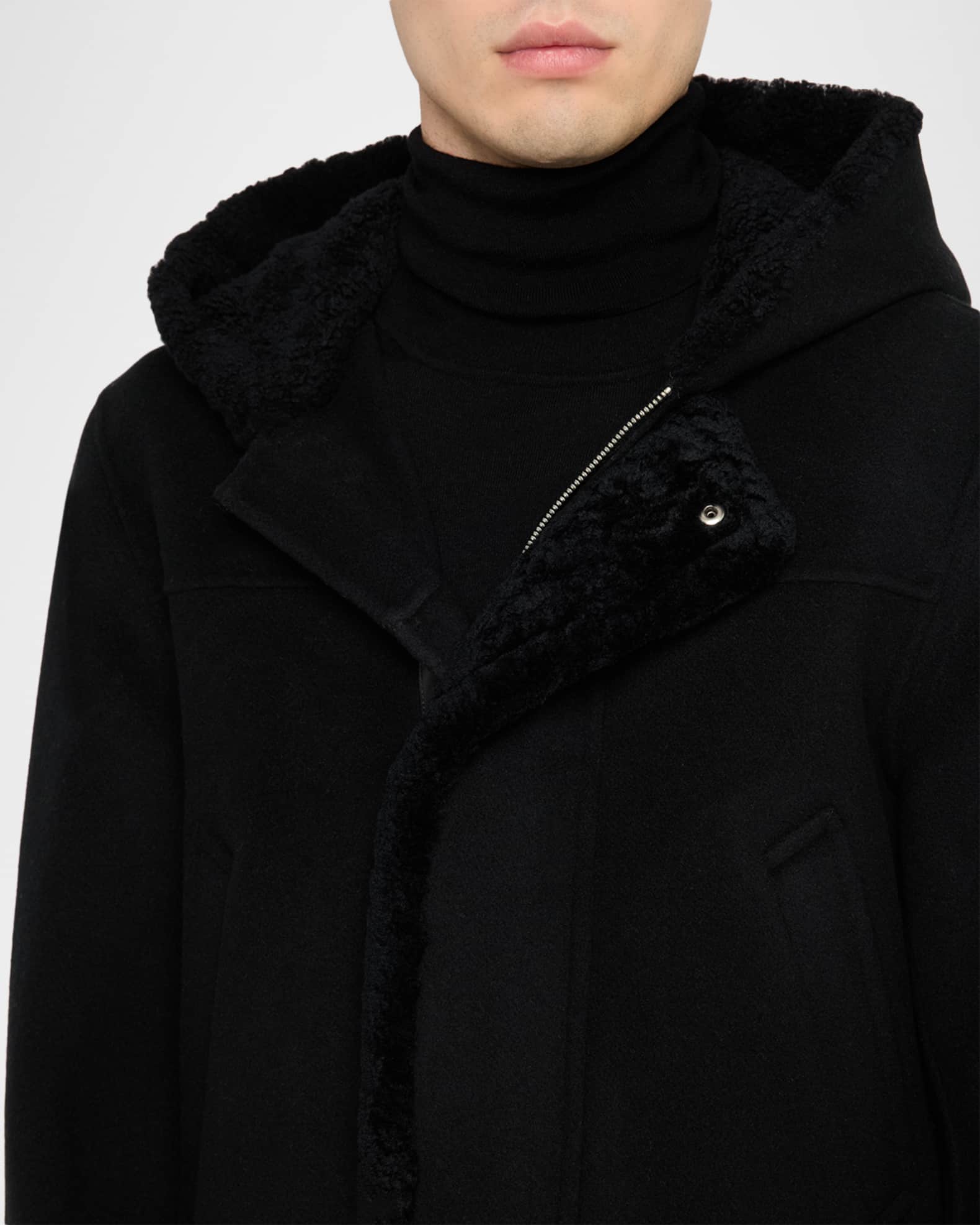 Mackage Men's Abraham Long Wool Coat with Shearling Trim | Neiman Marcus