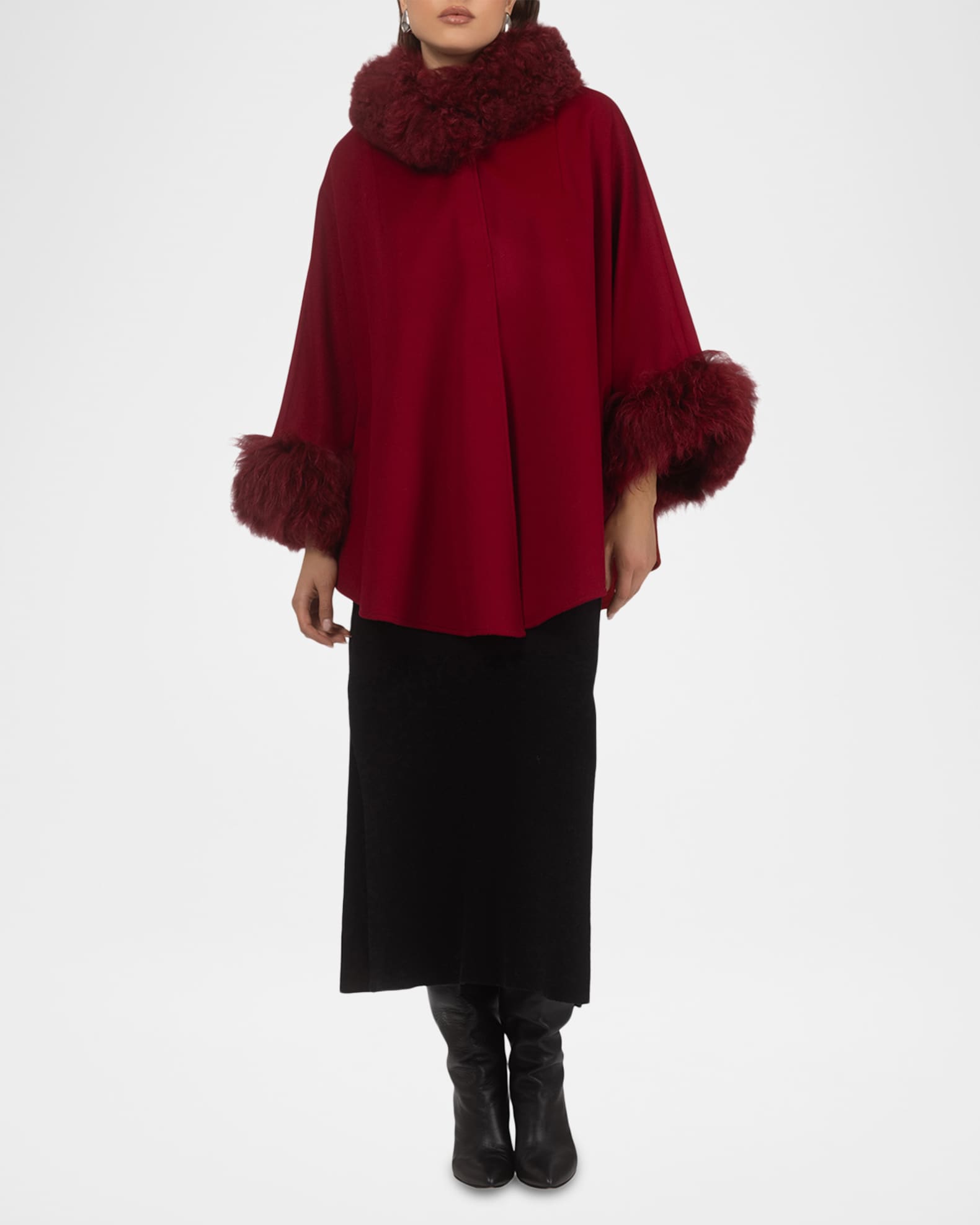 Gorski Cashmere & Wool Blend Cape with Select Lamb Shearling Trim ...
