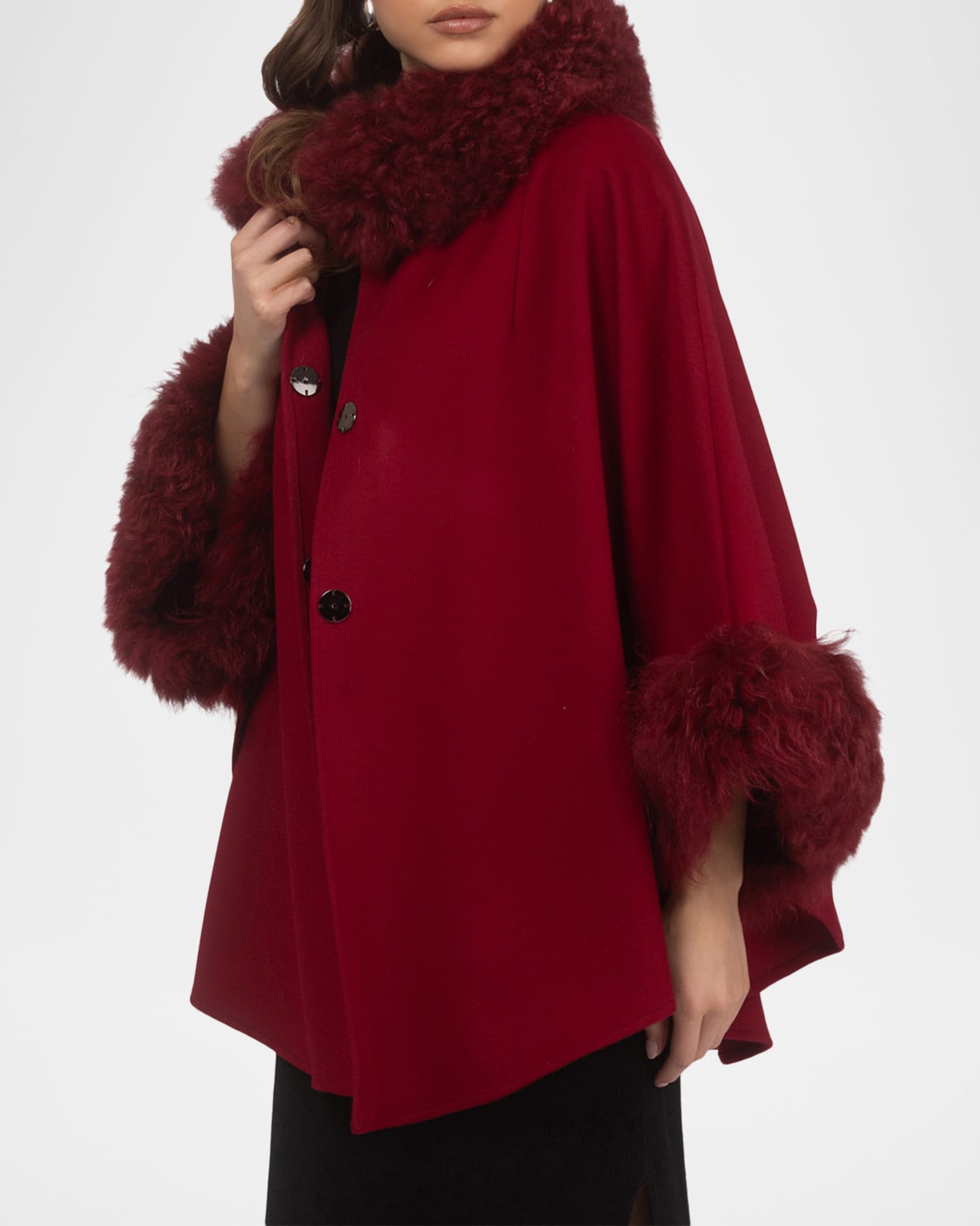 Gorski Cashmere & Wool Blend Cape with Select Lamb Shearling Trim ...