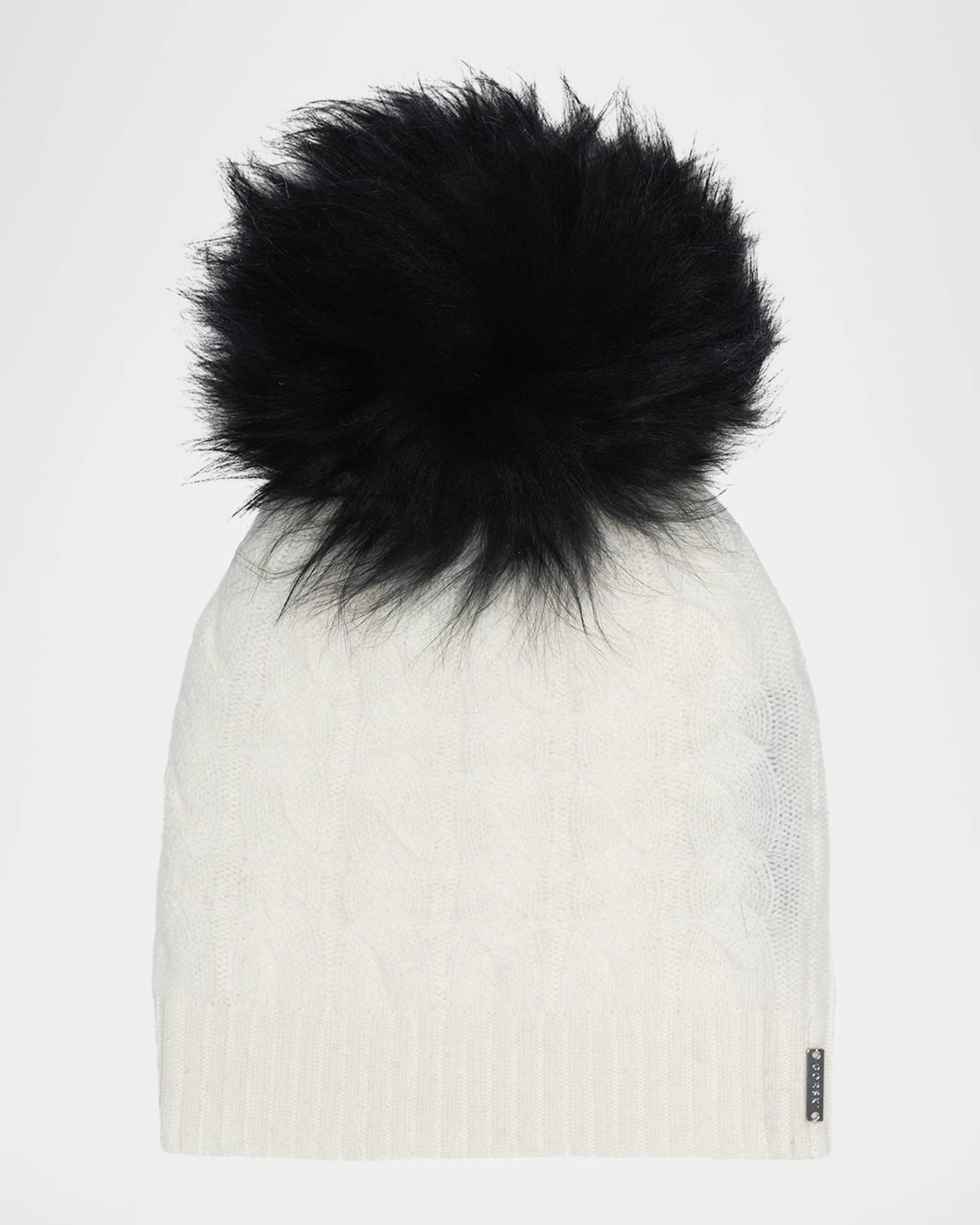 Gorski Cashmere Cable-Knit Hat with Shearling Pompom | Neiman Marcus