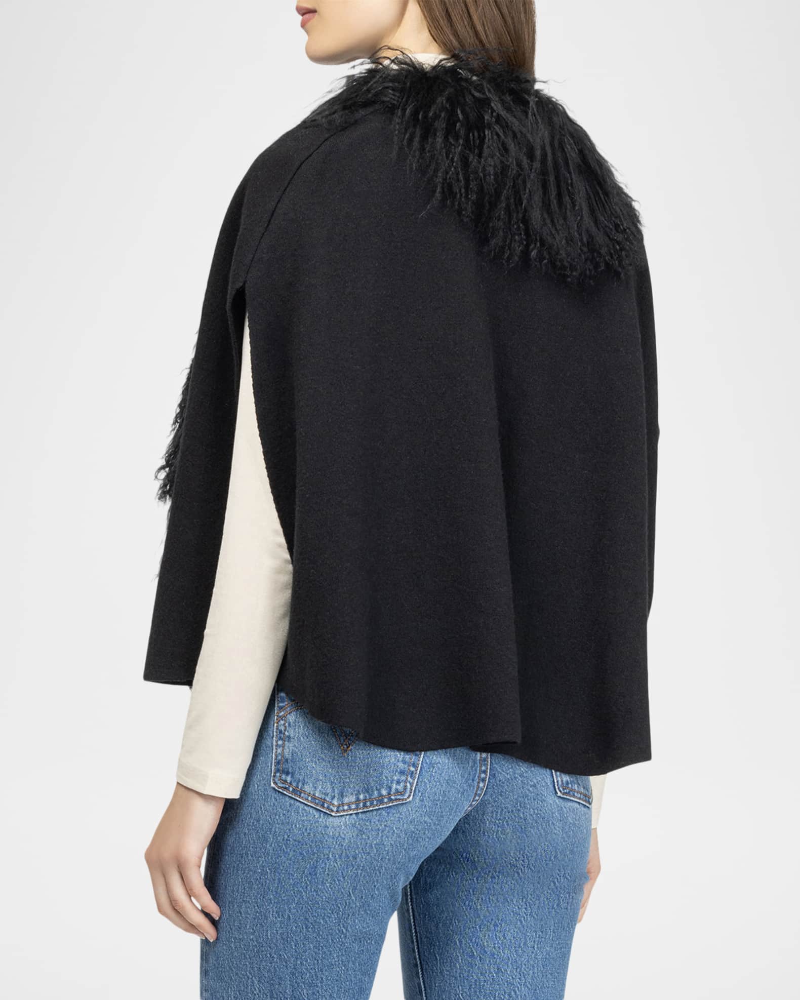 Gorski Merino Wool-Blend Cape with Select Mongolian Trim | Neiman Marcus